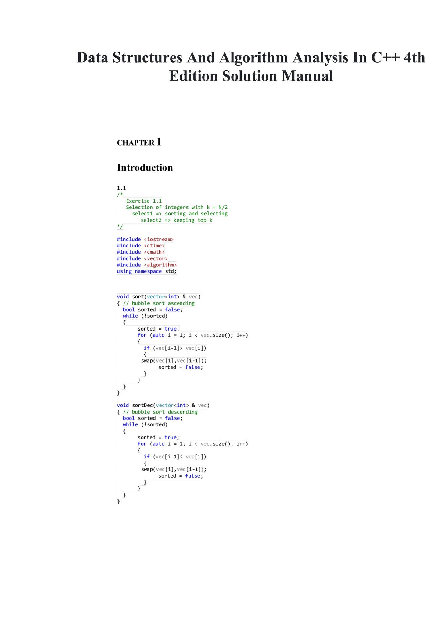 Solutions Manual for Data Structures And Algorithm Analysis In C++ 4th ...