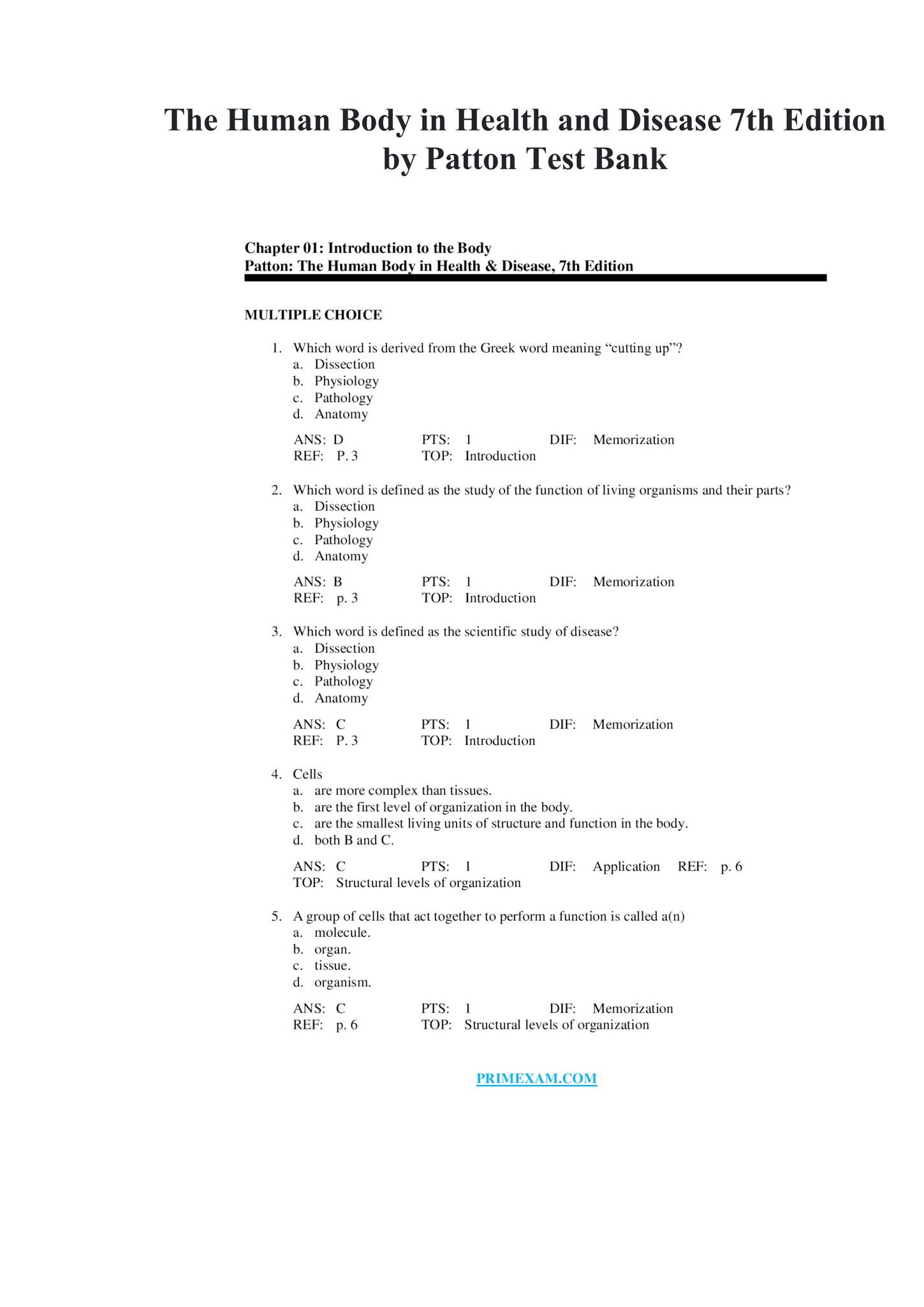 TEST BANK for The Human Body in Health and Disease 7th Edition by Kevin ...