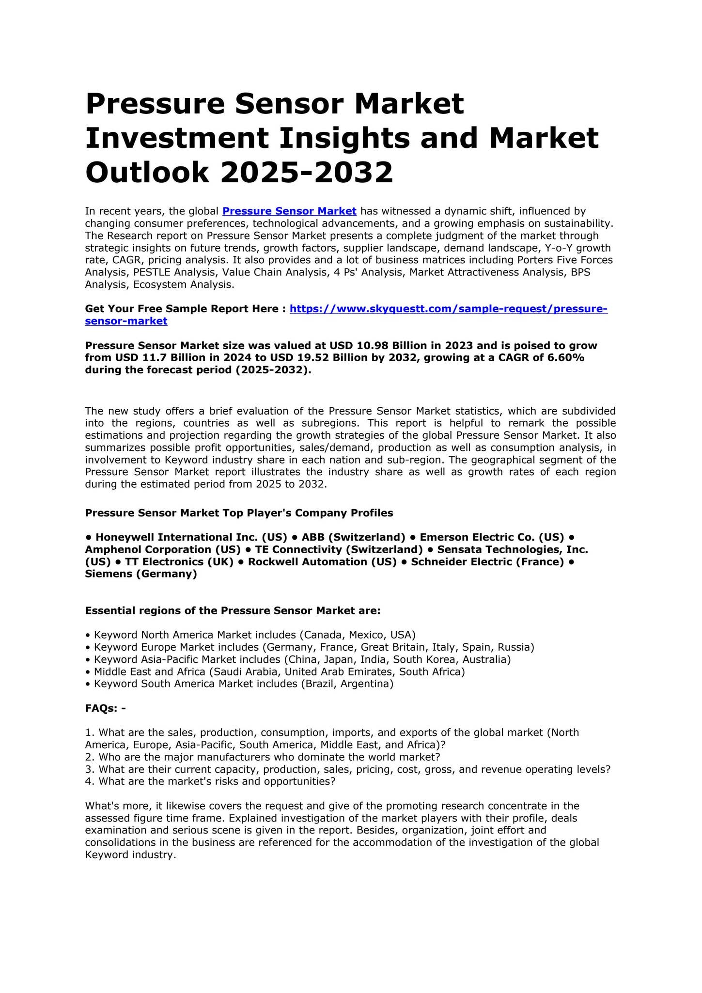 Pressure Sensor Market Investment Insights and Market Outlook 2025-2032 ...