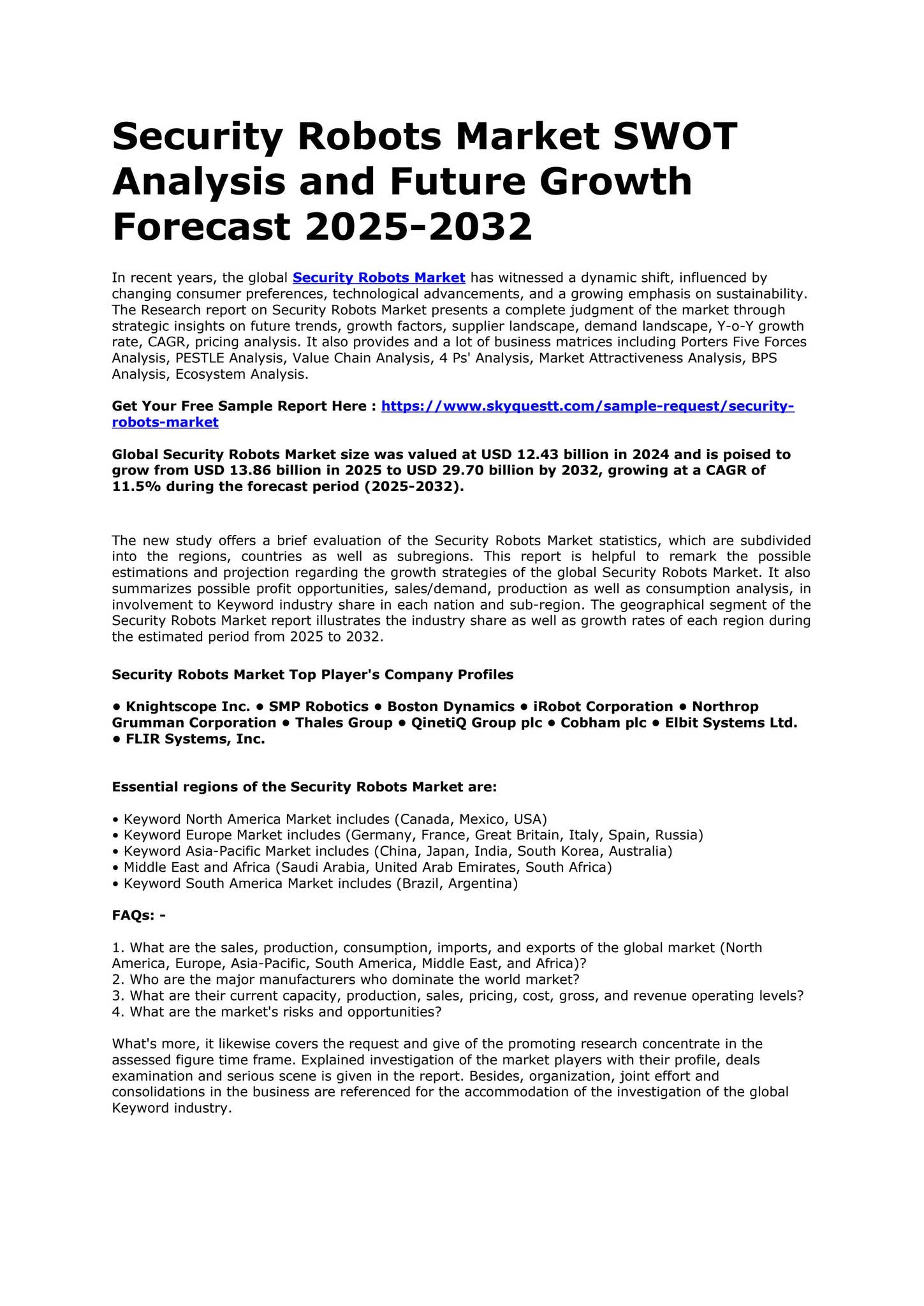 Security Robots Market SWOT Analysis and Future Growth Forecast 2025 ...