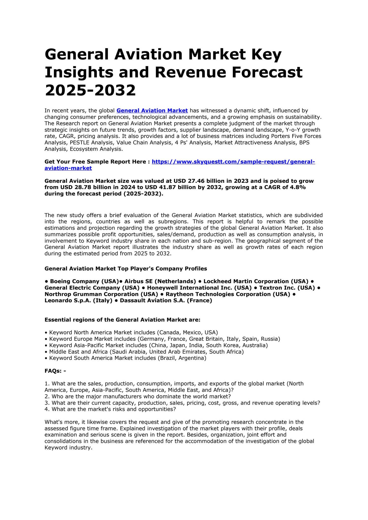 General Aviation Market Key Insights and Revenue Forecast 2025-2032 by ...