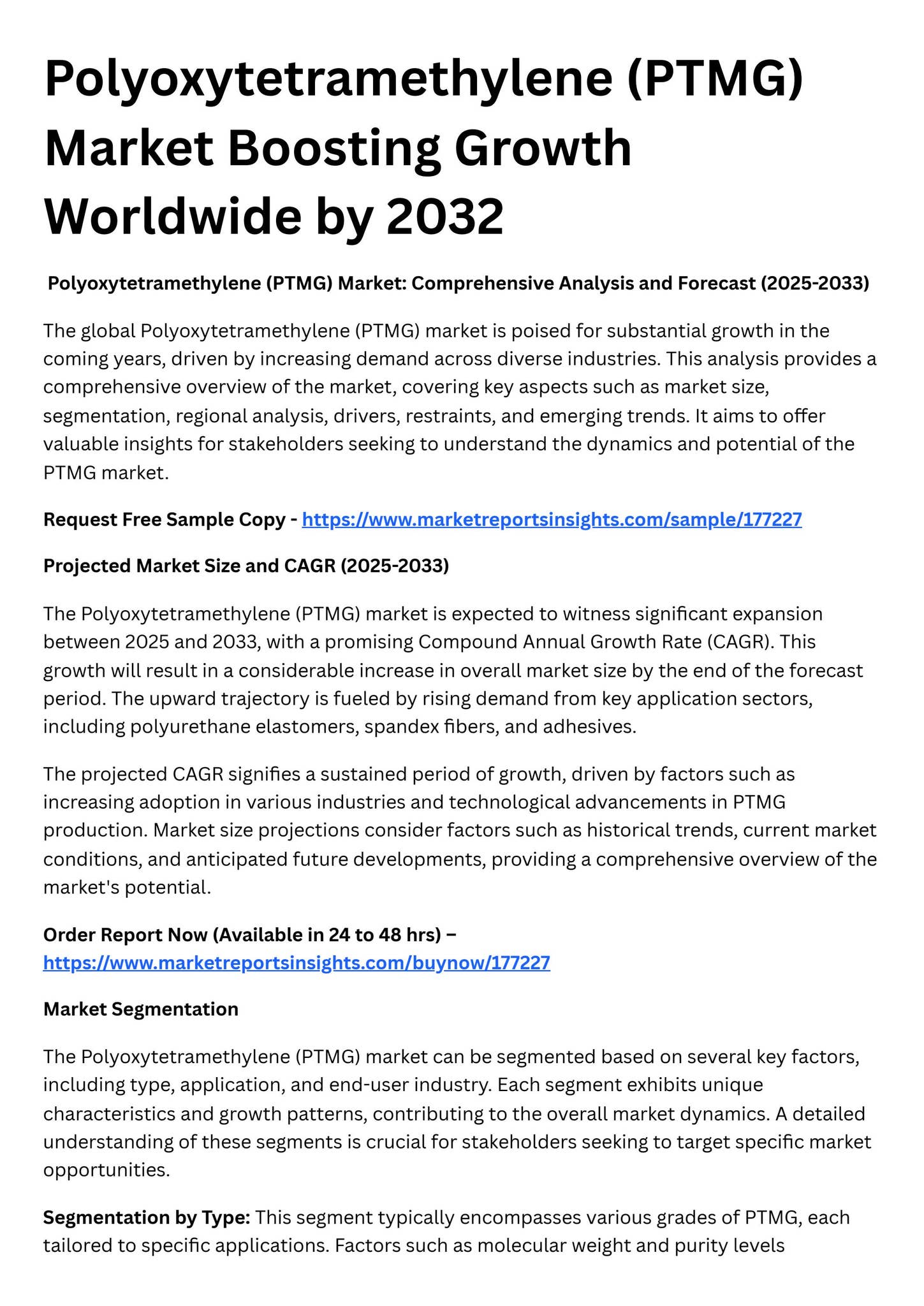 Polyoxytetramethylene (PTMG) Market Boosting Growth Worldwide by 2032 ...