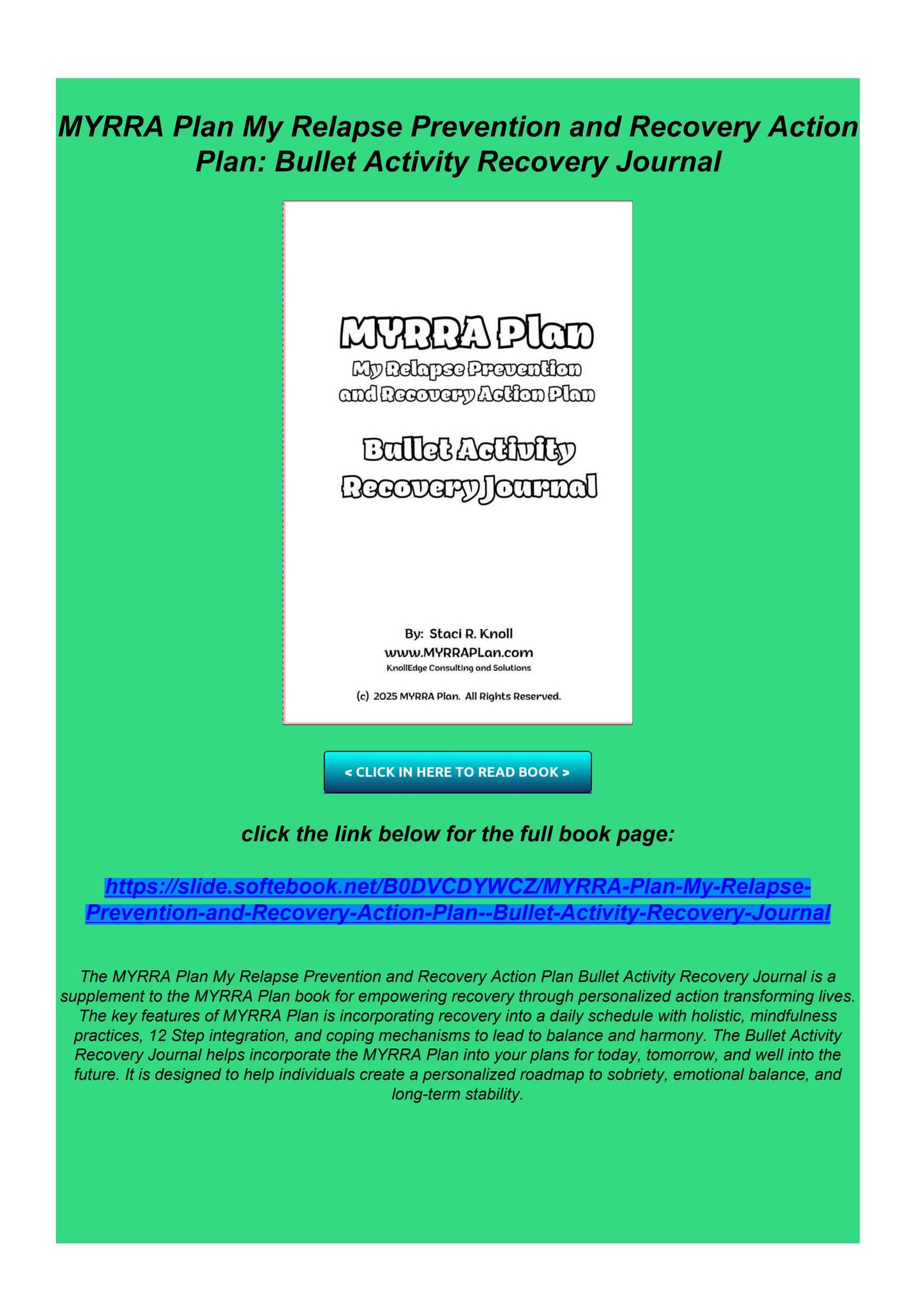 Ebook PDF MYRRA Plan My Relapse Prevention and Recovery Action Plan ...