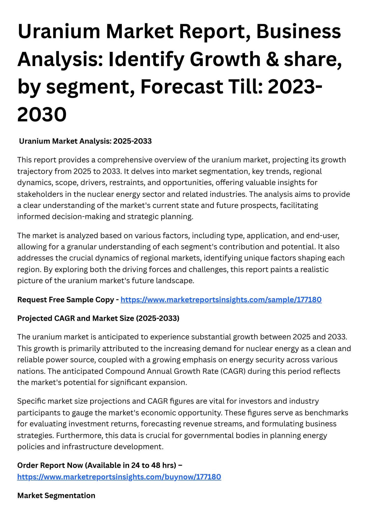Uranium Market Report, Business Analysis Identify Growth & share, by ...