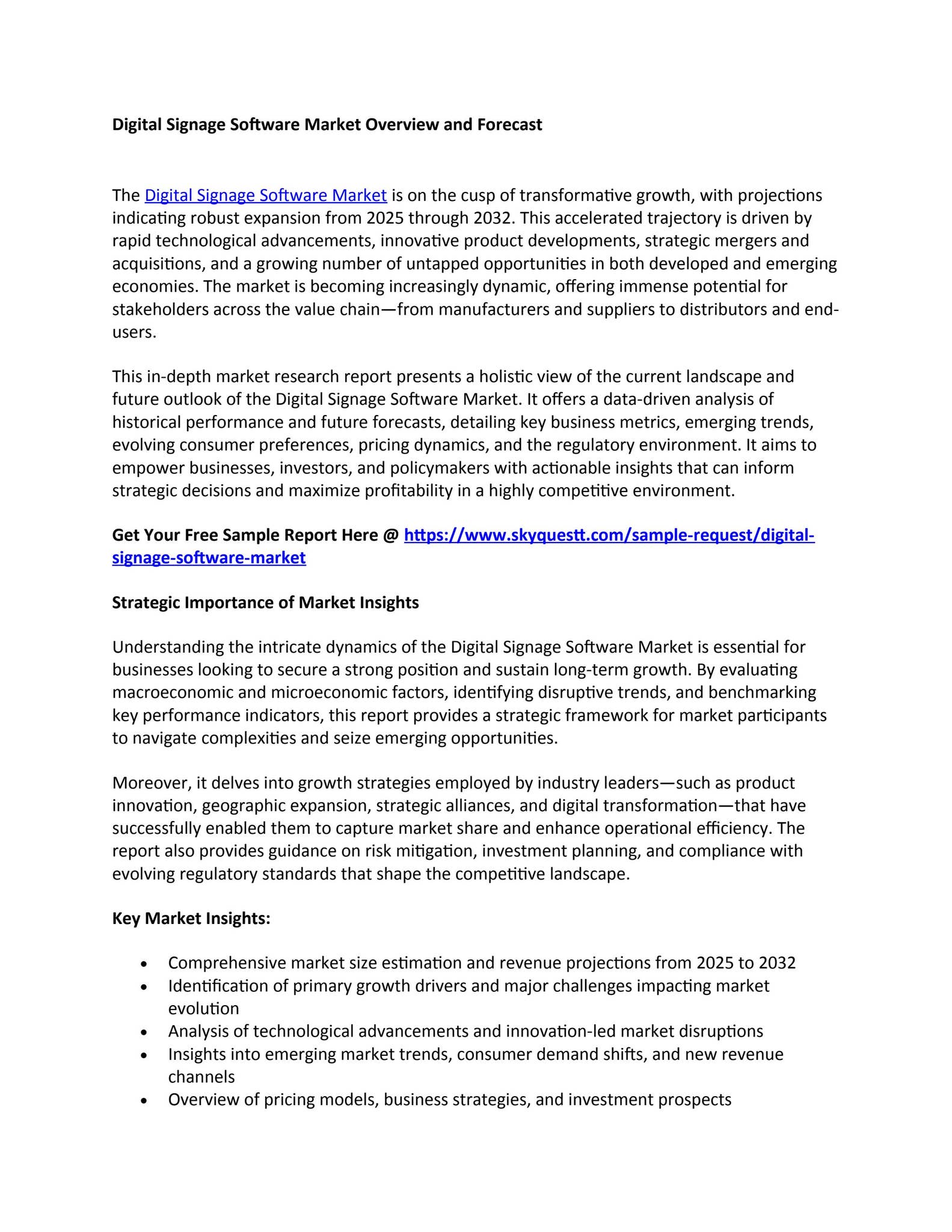 Digital Signage Software Market Overview and Forecast by SkyQuest ...