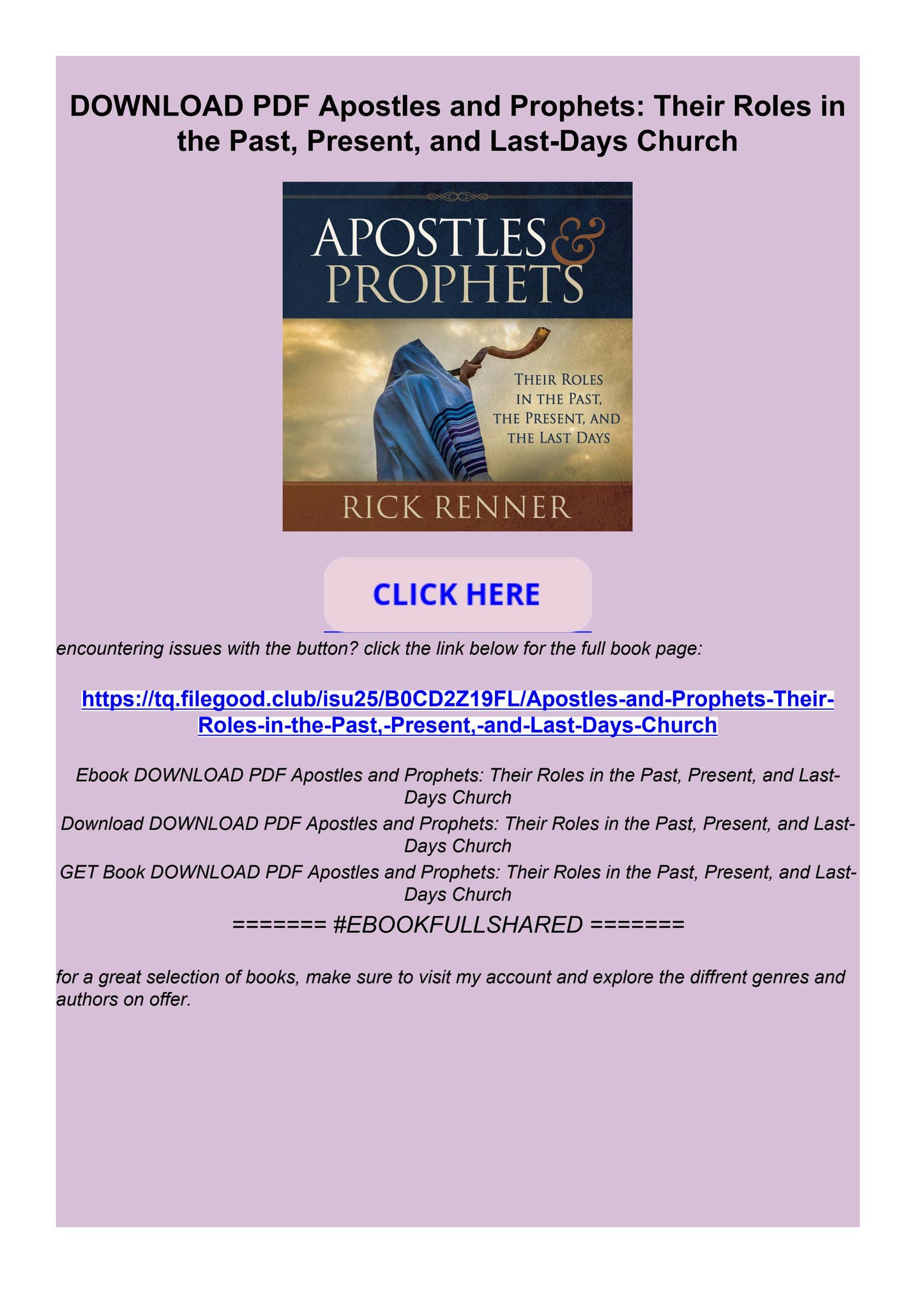 DOWNLOAD PDF Apostles and Prophets: Their Roles in the Past, Present ...