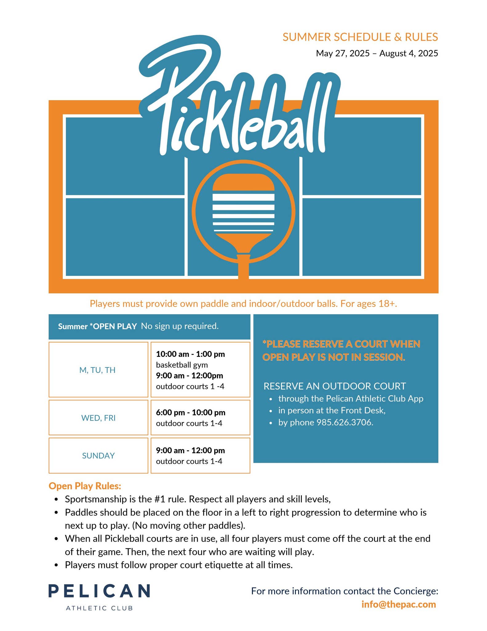 2025 Summer Pickleball Schedule by Pelican Athletic Club - Issuu