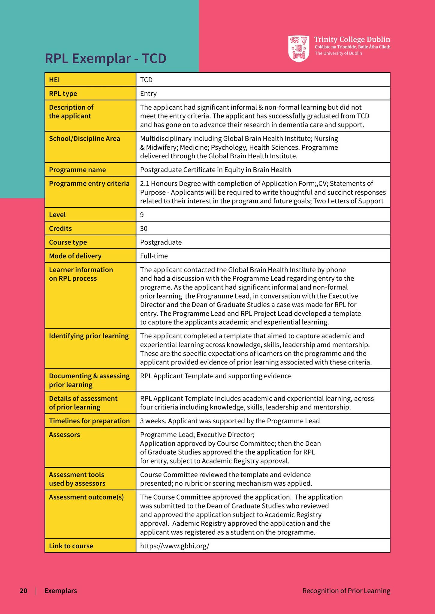 RPL Exemplar: Trinity College Dublin by priorlearning.irl - Issuu