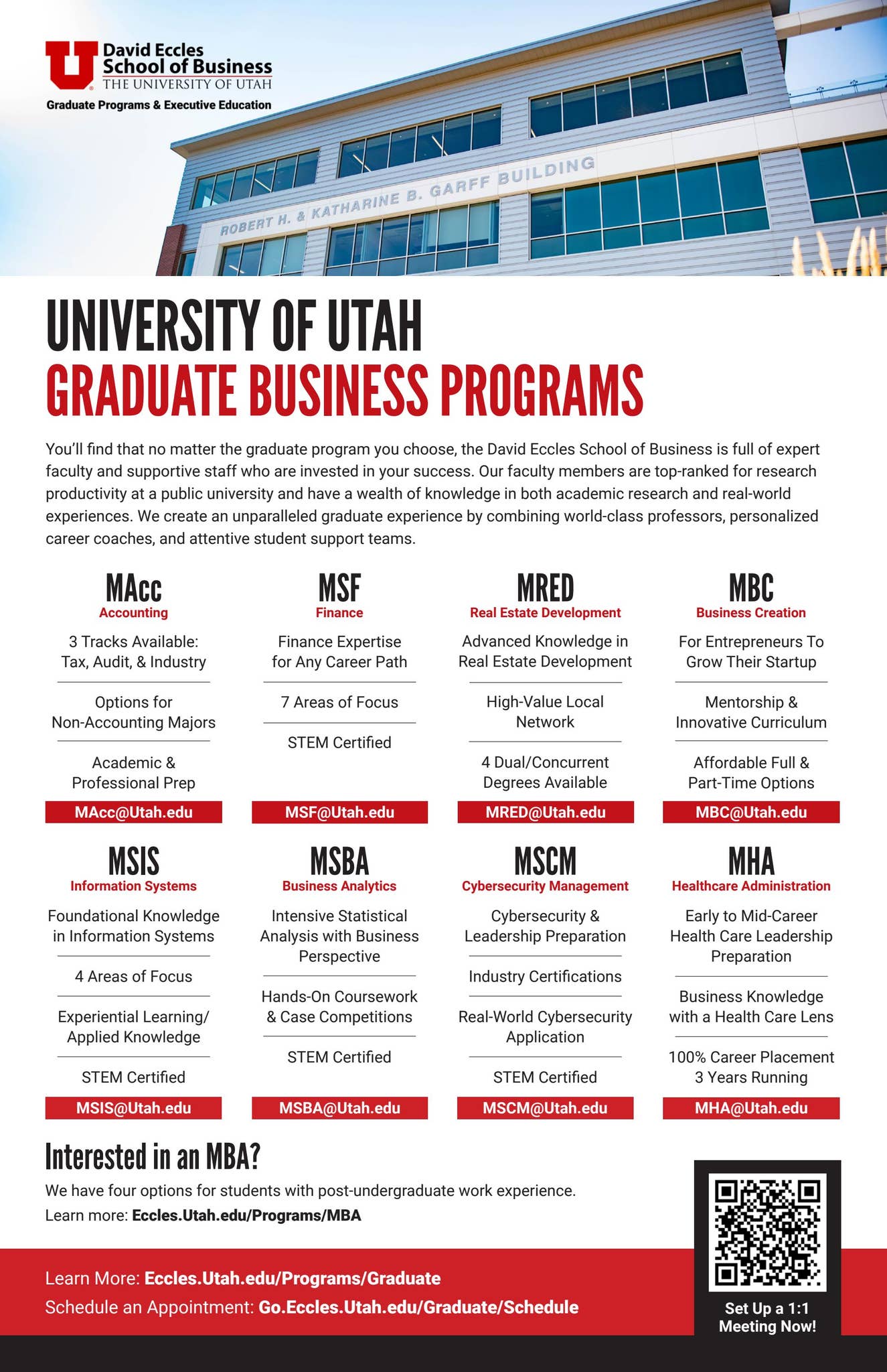 Graduate Business Programs Flyer by University of Utah Graduate ...