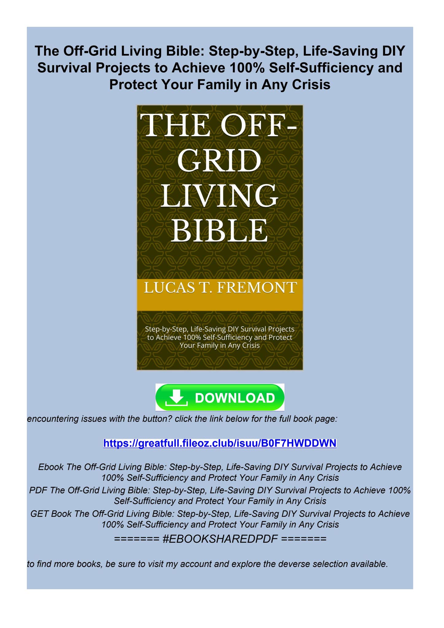 DOWNLOAD PDF The Off-Grid Living Bible: Step-by-Step, Life-Saving DIY ...