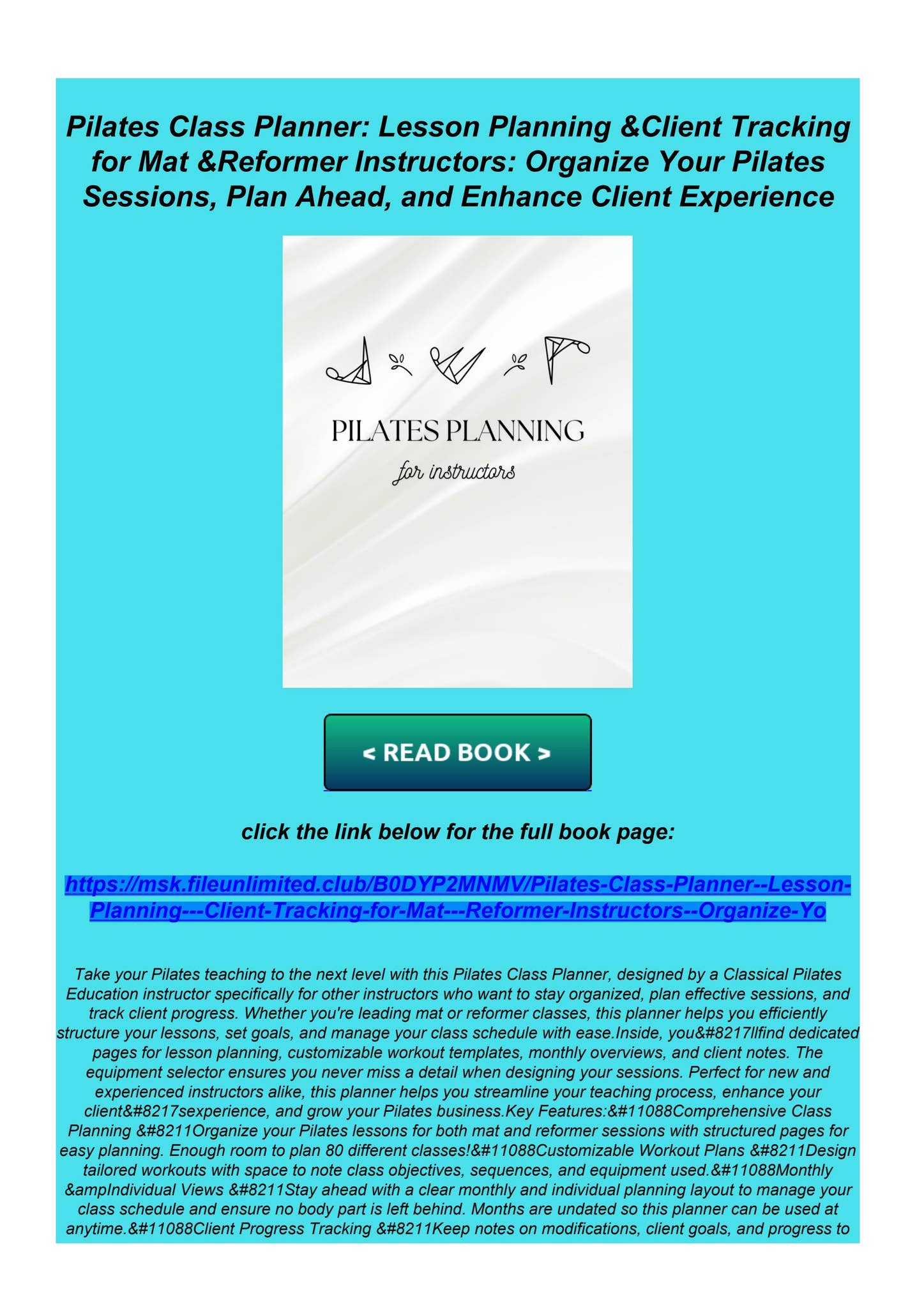 Get PDF Pilates Class Planner: Lesson Planning & Client Tracking for ...