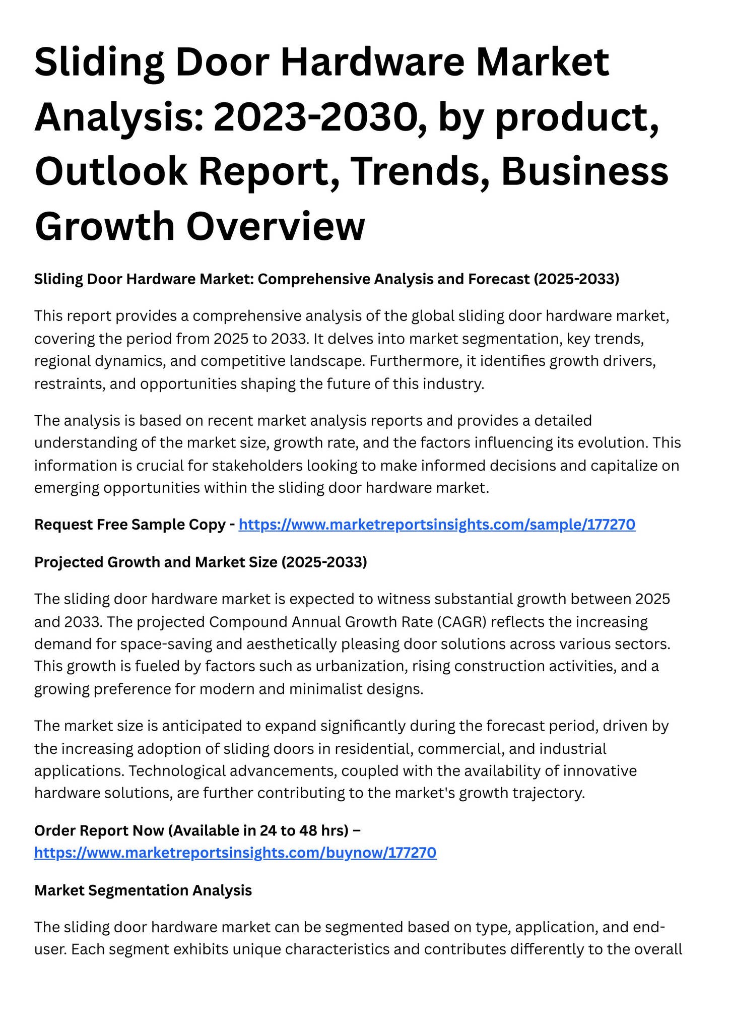 Sliding Door Hardware Market Analysis 2023-2030, by product, Outlook ...