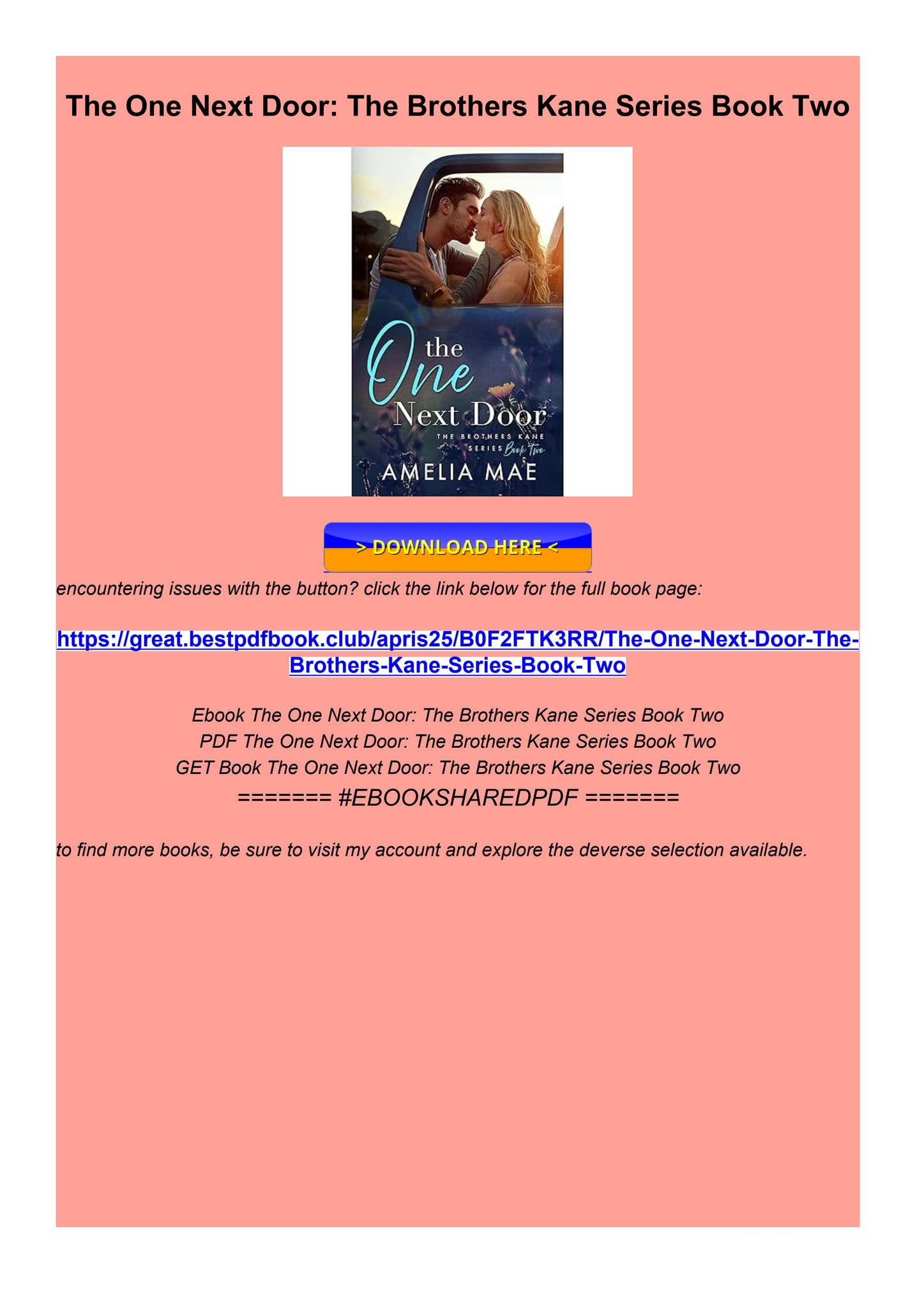 PDF KINDLE The One Next Door: The Brothers Kane Series Book Two by natashaasadams - Issuu