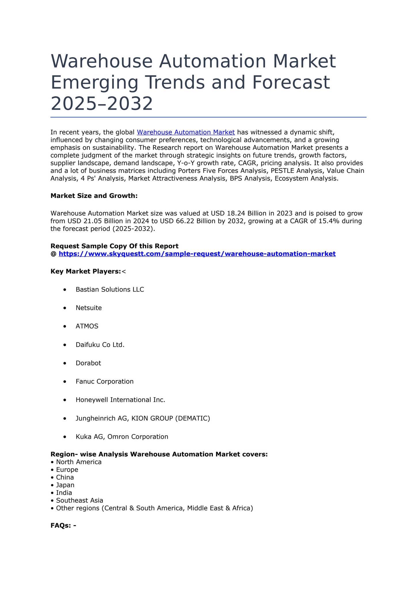 Warehouse Automation Market Emerging Trends and Forecast 2025–2032 by ...
