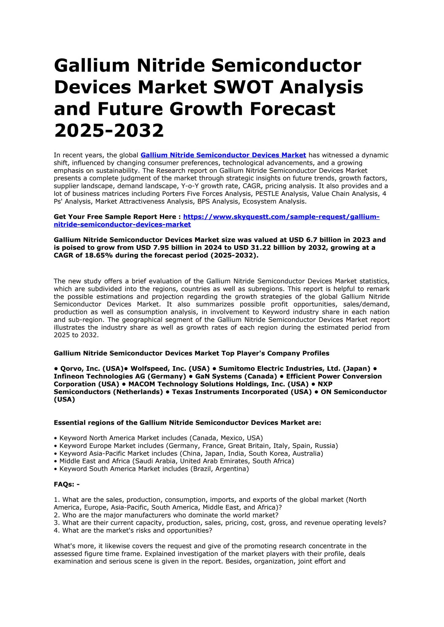 Gallium Nitride Semiconductor Devices Market SWOT Analysis and Future ...