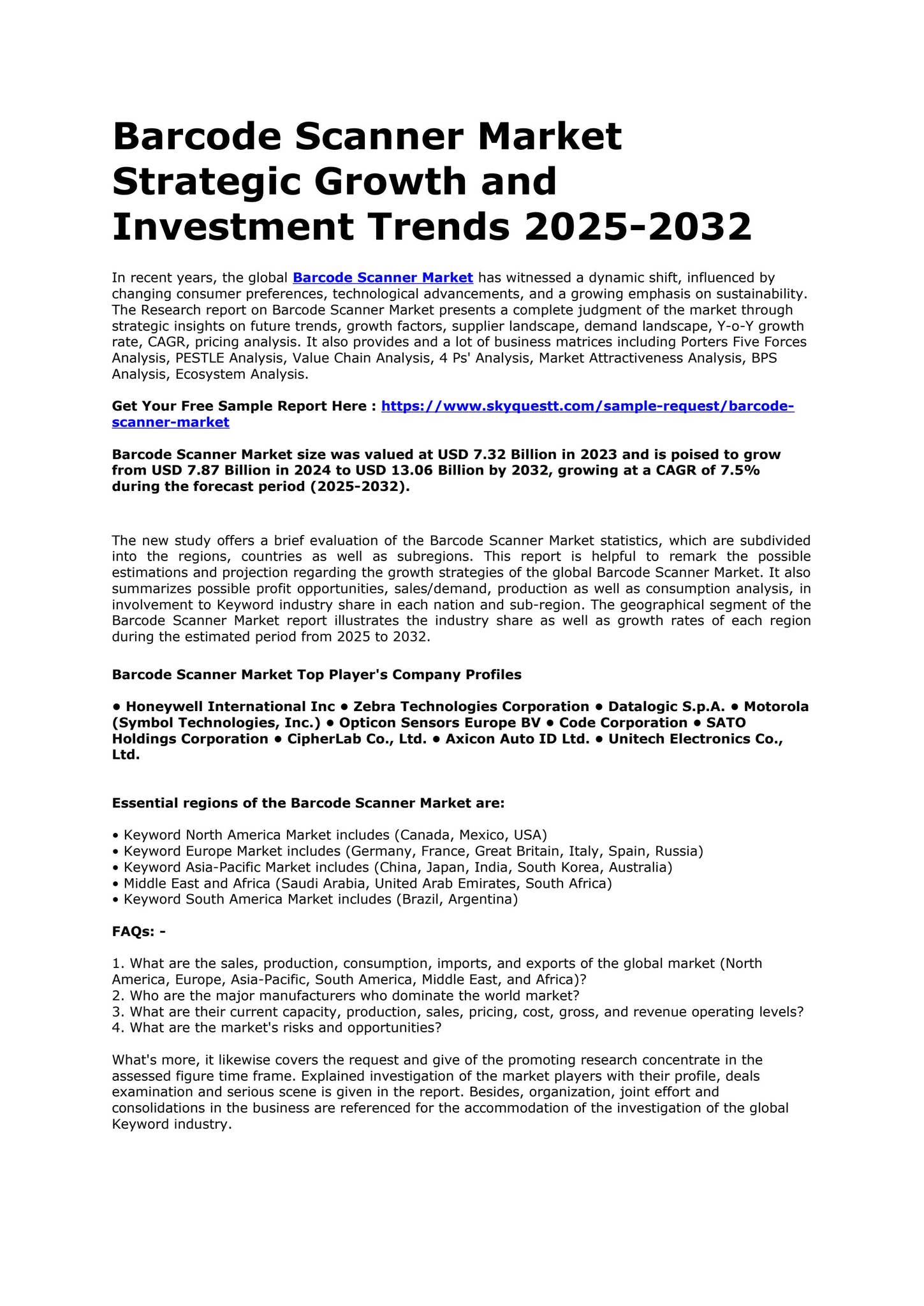Barcode Scanner Market Strategic Growth and Investment Trends 2025-2032 ...