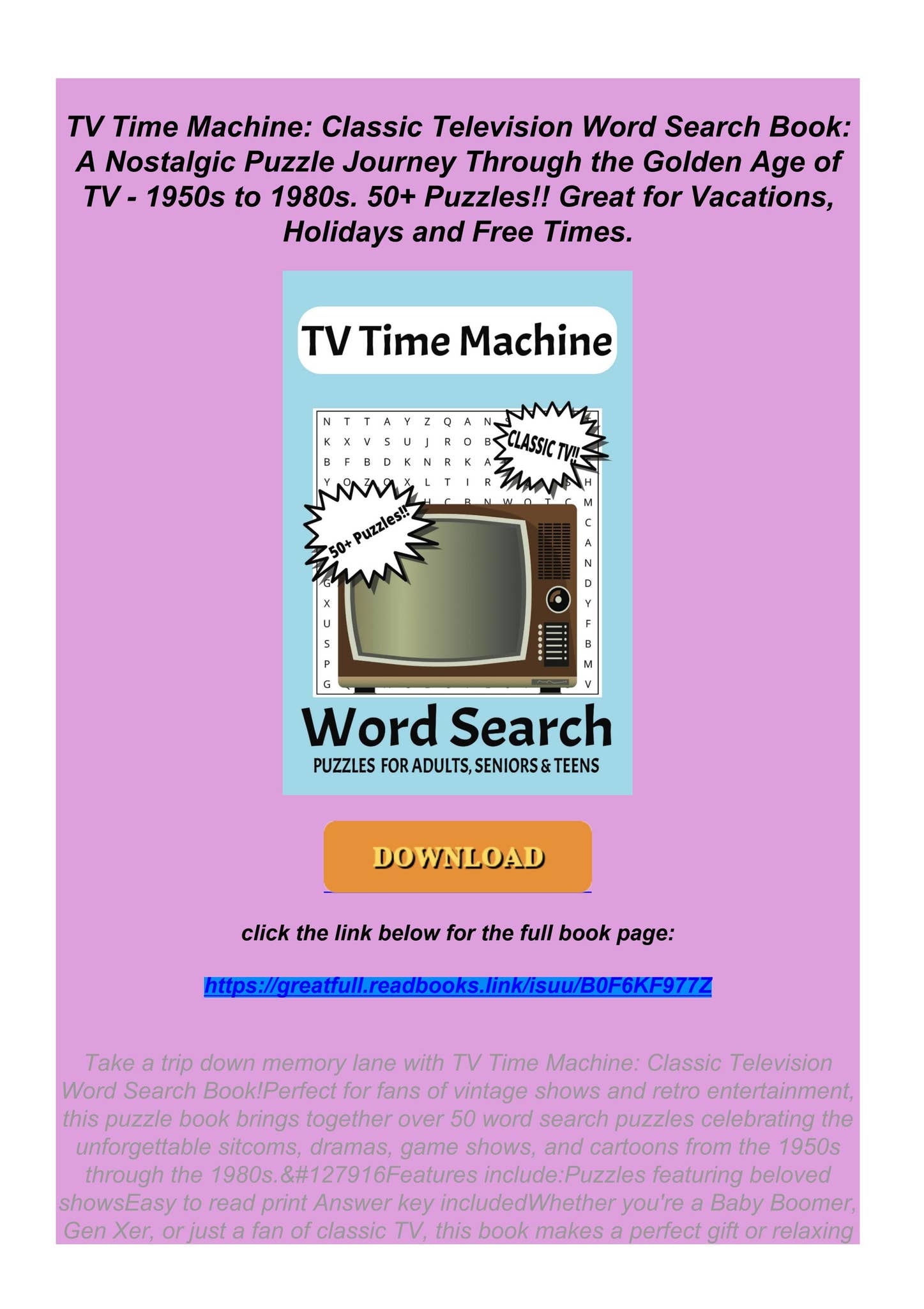 read_ TV Time Machine: Classic Television Word Search Book: A Nostalgic ...