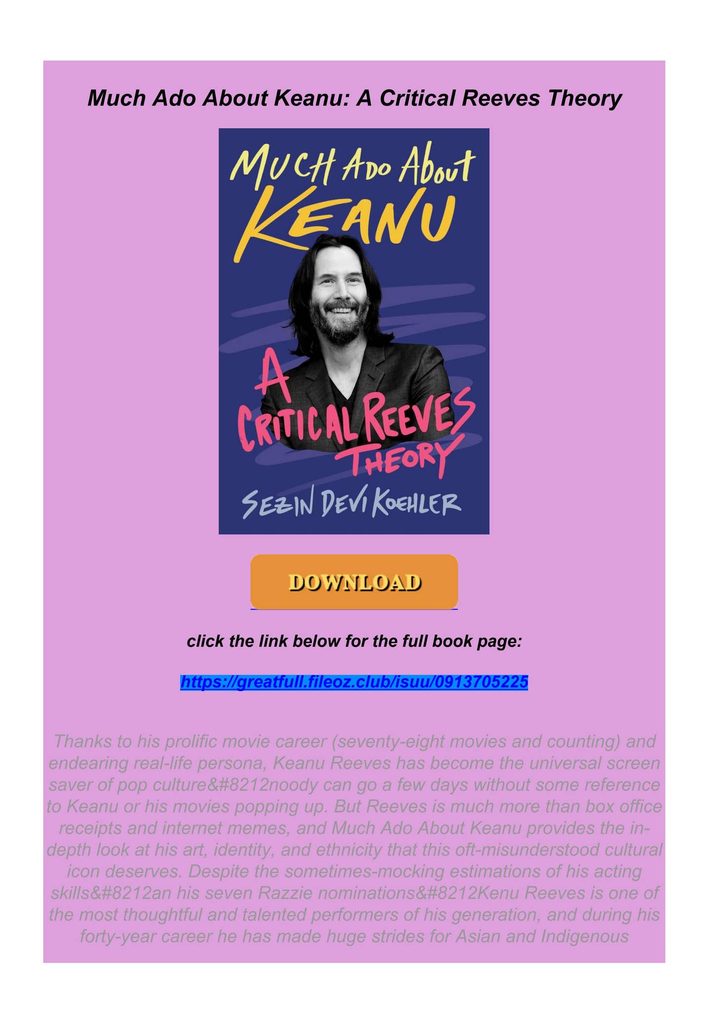 DOWNLOAD PDF Much Ado About Keanu: A Critical Reeves Theory by ...