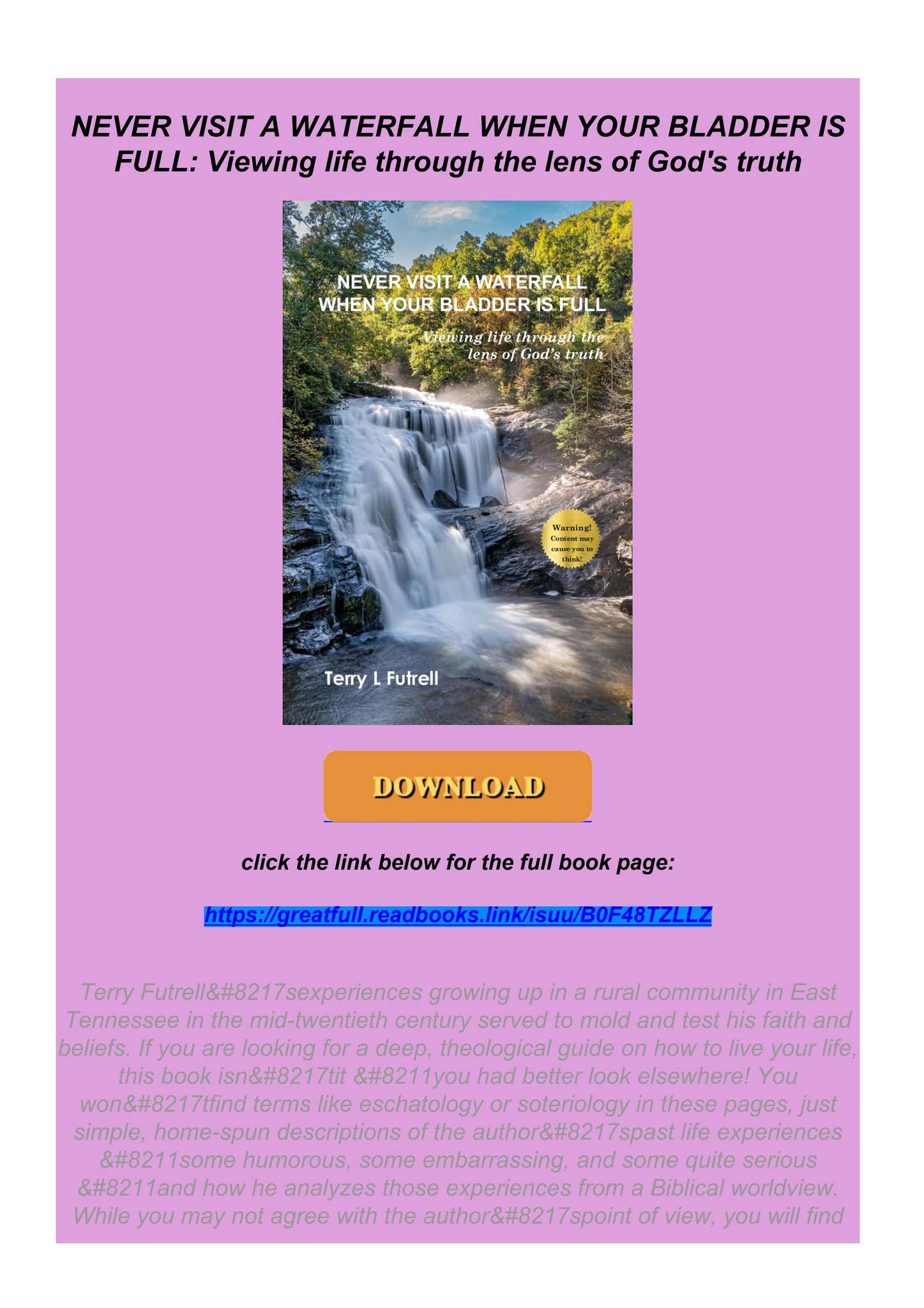 PDF NEVER VISIT A WATERFALL WHEN YOUR BLADDER IS FULL: Viewing life ...