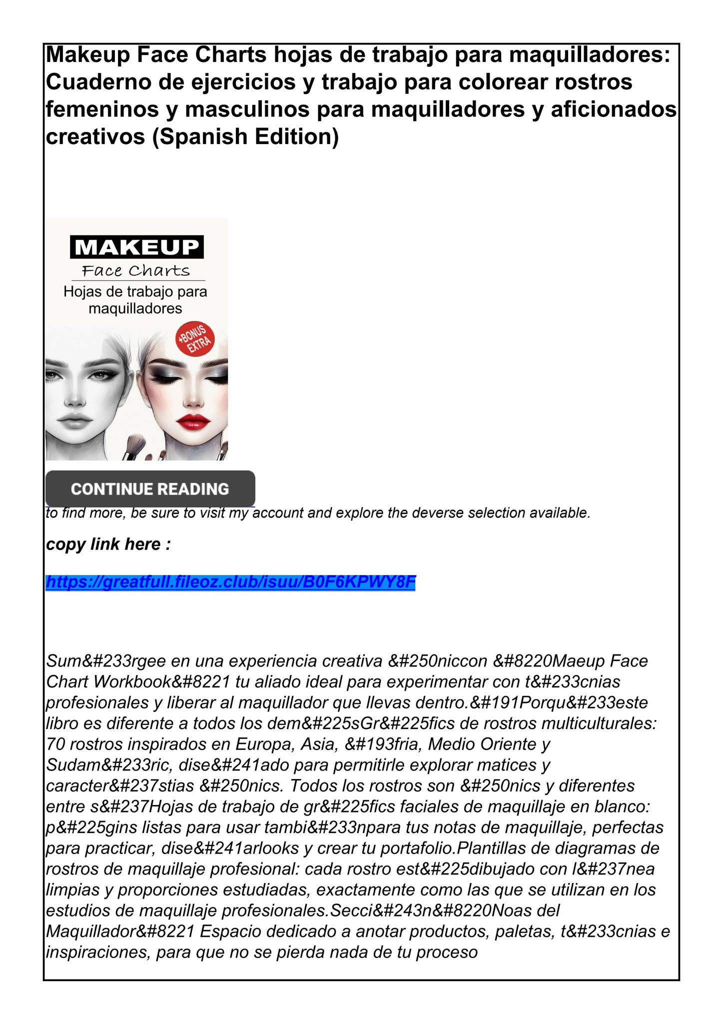 Kindle Book Makeup Face Charts hojas de trabajo para maquilladores ...