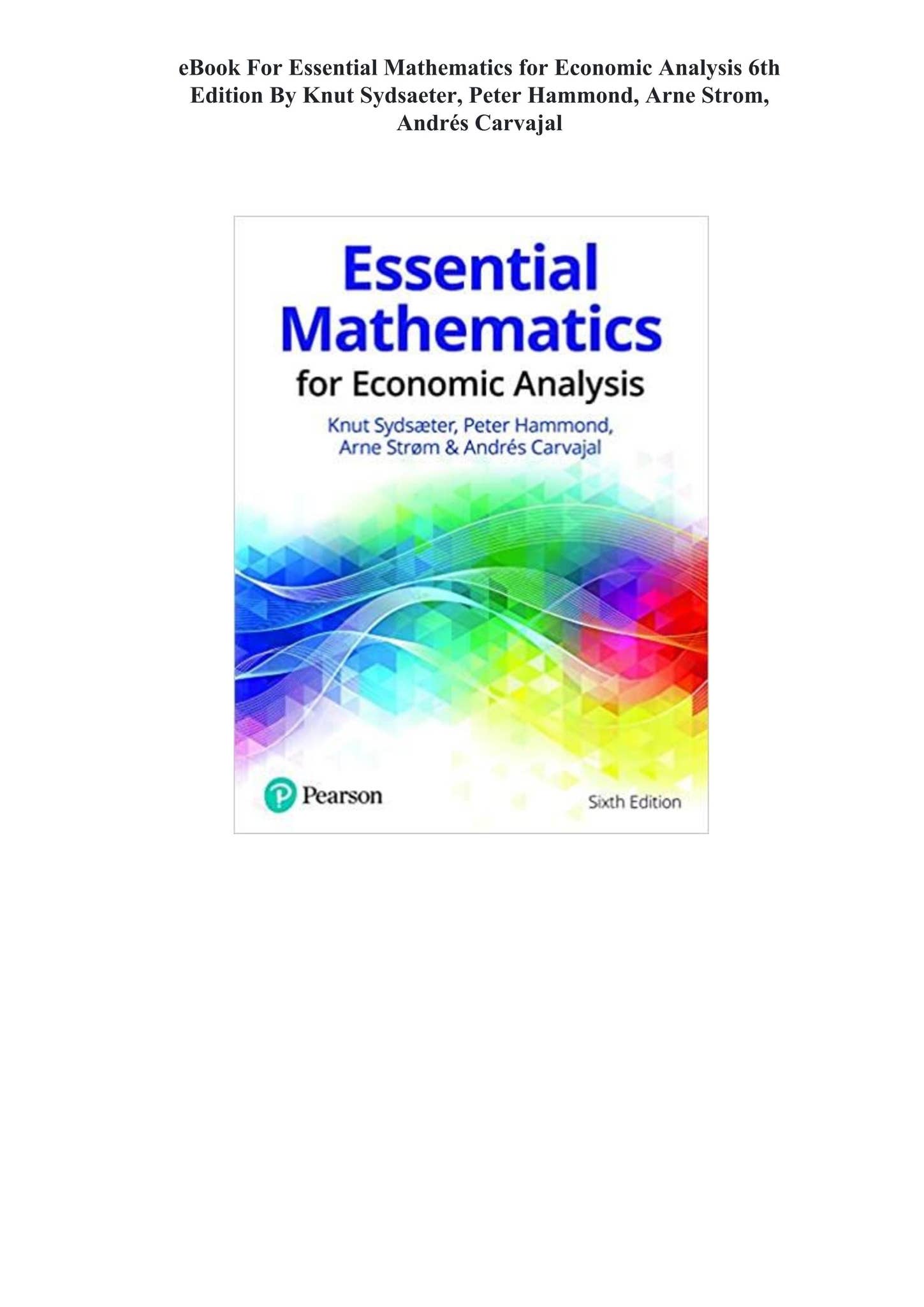 eBook [PDF] Essential Mathematics for Economic Analysis 6th Edition By ...