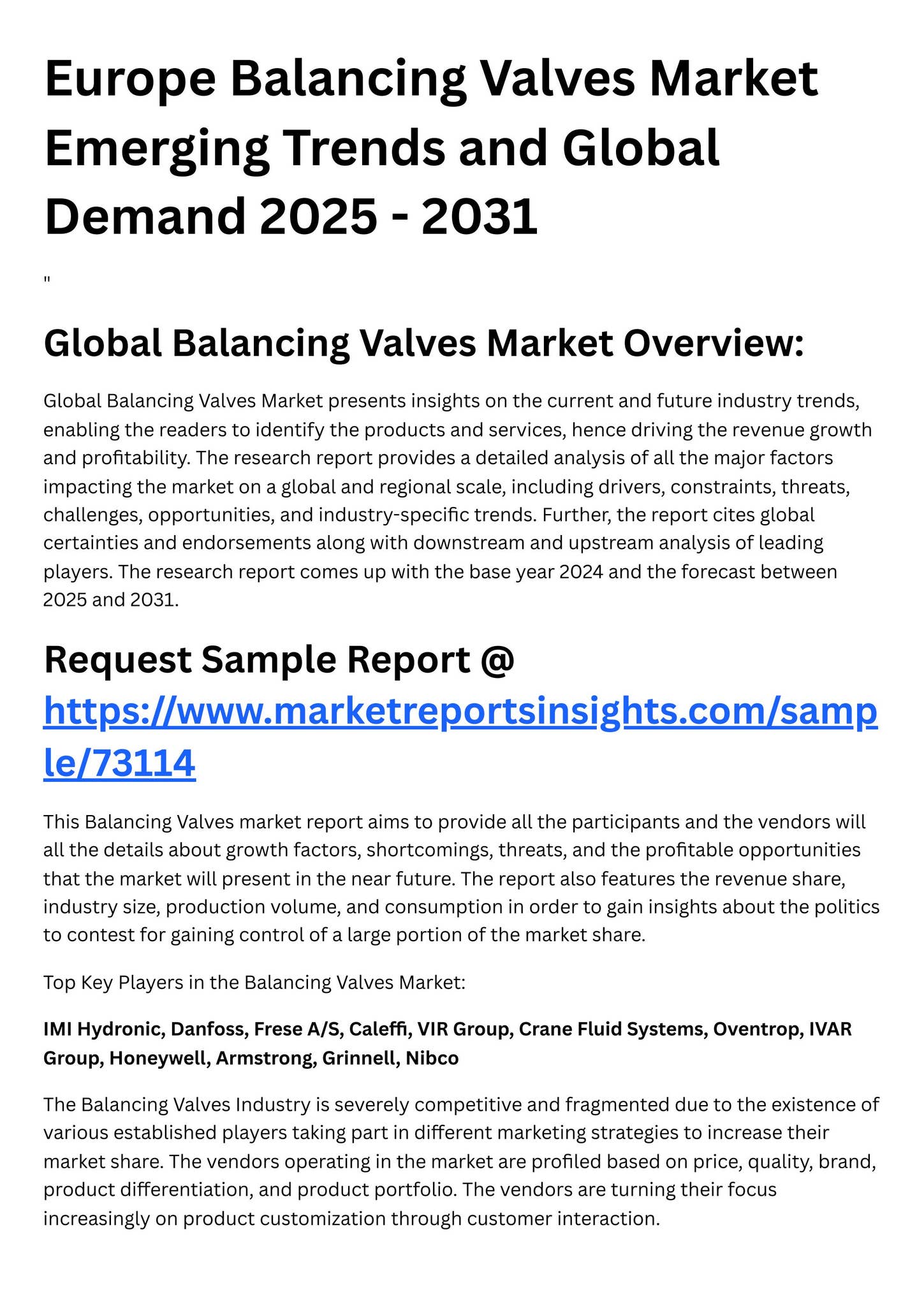 Europe Balancing Valves Market Emerging Trends and Global Demand 2025 ...