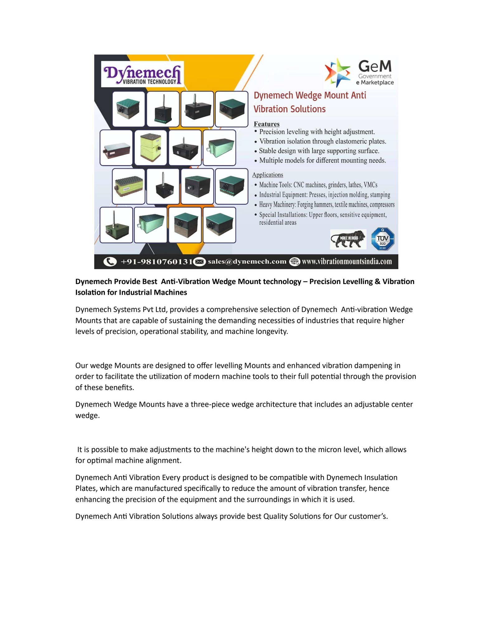 Dynemech Provide Best Anti-Vibration Wedge Mount technology – Precision ...