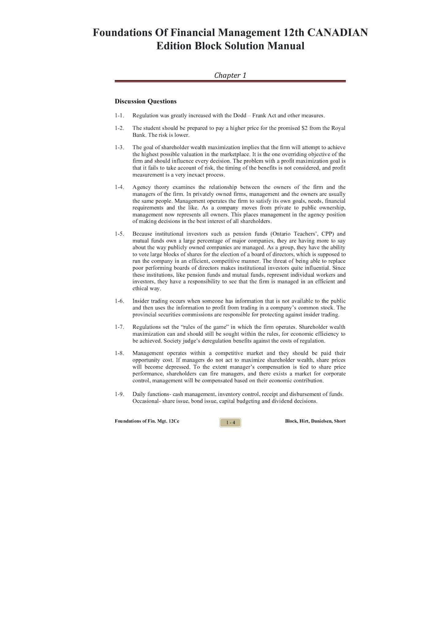 SOLUTIONS MANUAL for Foundations Of Financial Management 12th CANADIAN Edition Stanley, Hirt ...