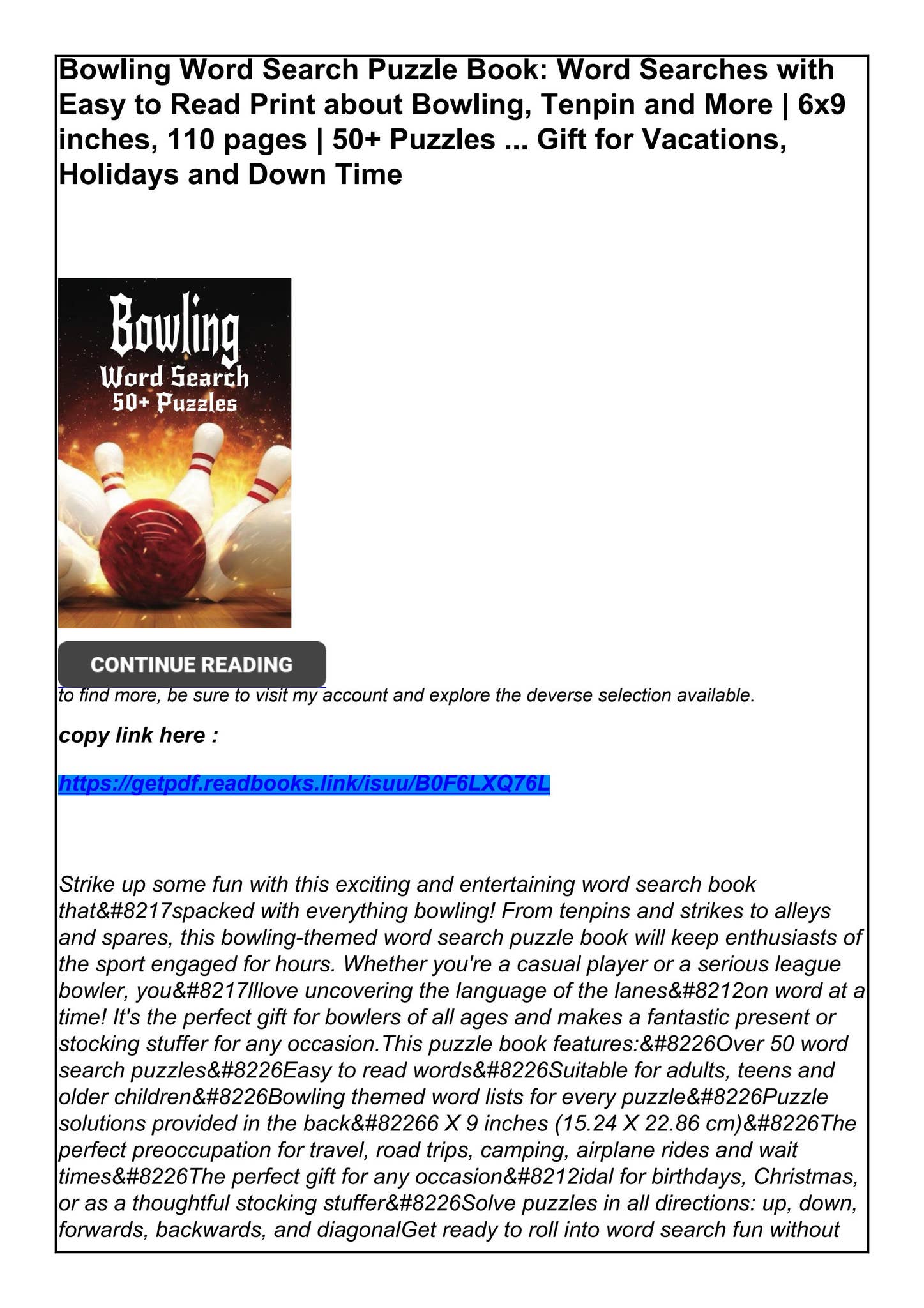 read_ Bowling Word Search Puzzle Book: Word Searches with Easy to Read ...