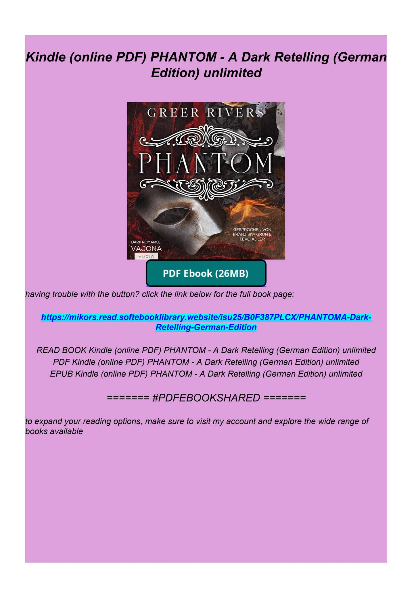 Kindle (online PDF) PHANTOM - A Dark Retelling (German Edition ...