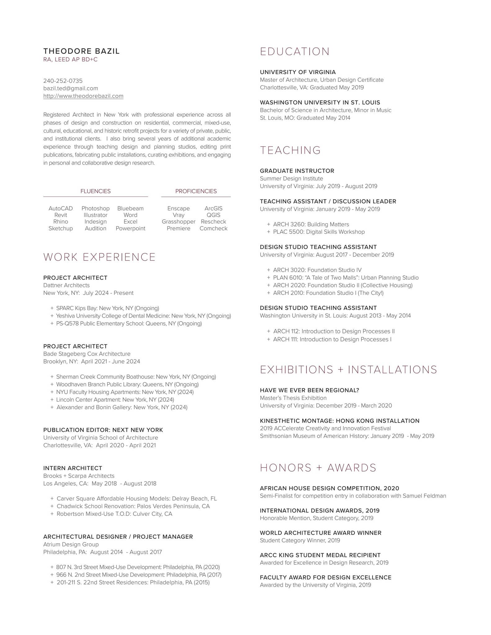 CV / Resume by Theodore Bazil, RA, LEED AP BD+C - Issuu