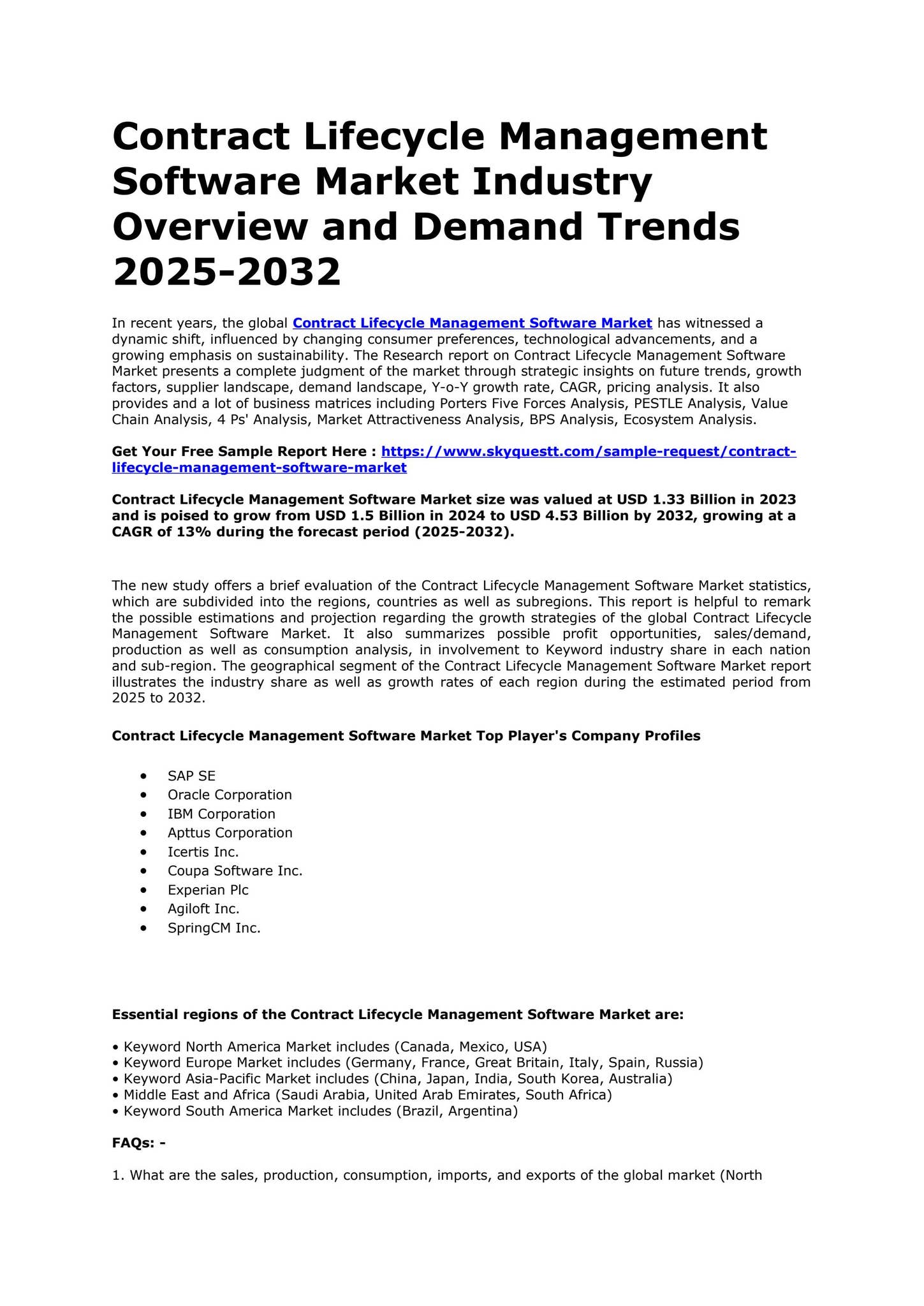 Contract Lifecycle Management Software Market Industry Overview and ...