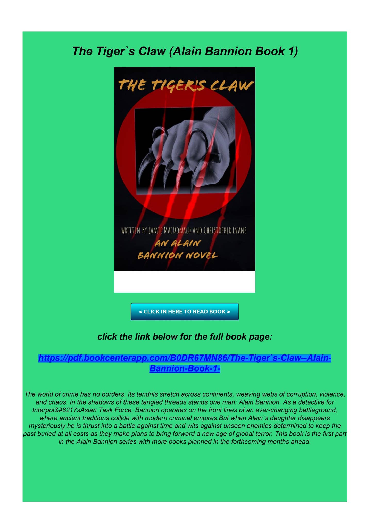 Read PDF The Tiger`s Claw (Alain Bannion Book 1) by beckhambridemoreno ...