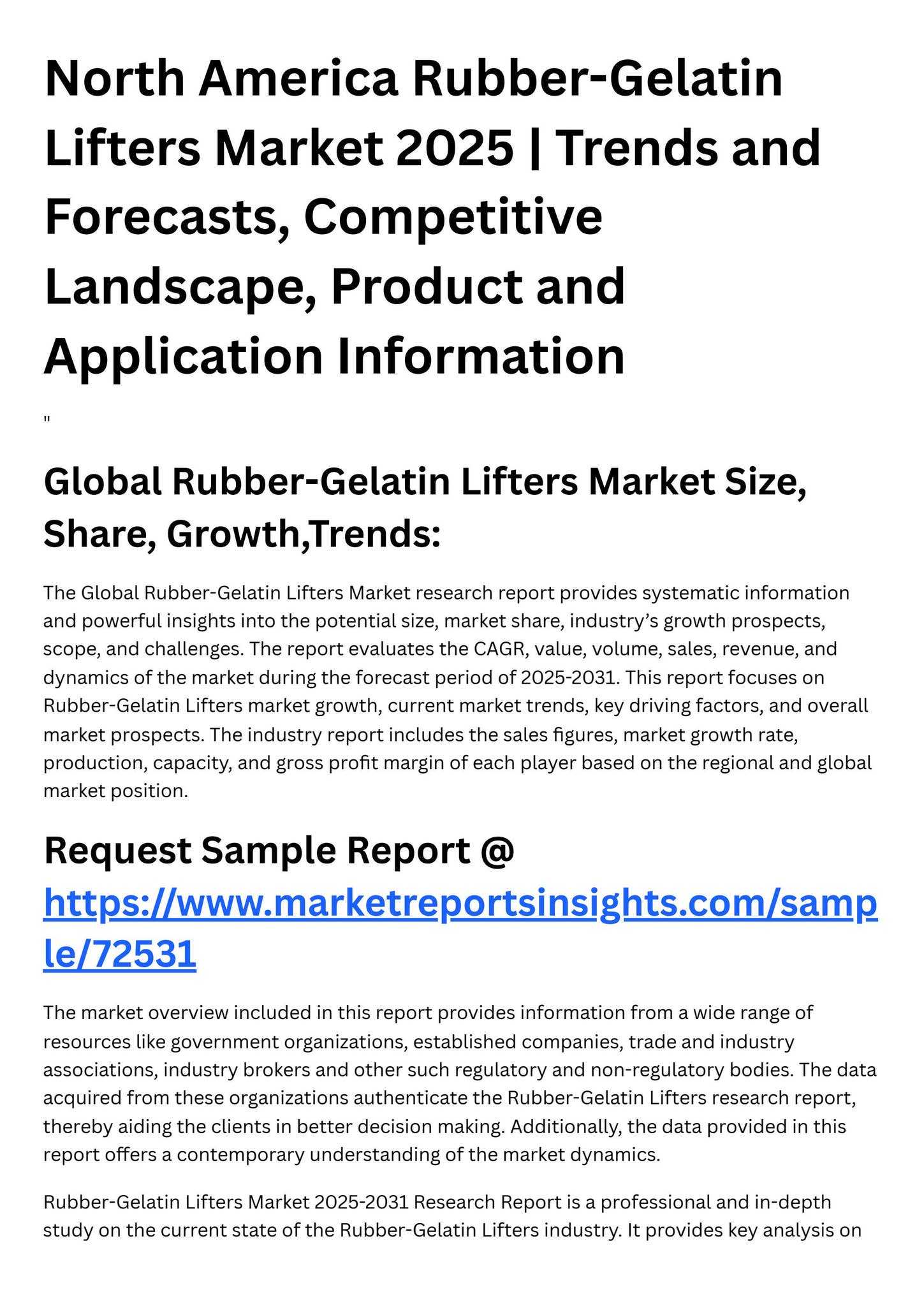 North America Rubber-Gelatin Lifters Market 2025 Trends and Forecasts ...