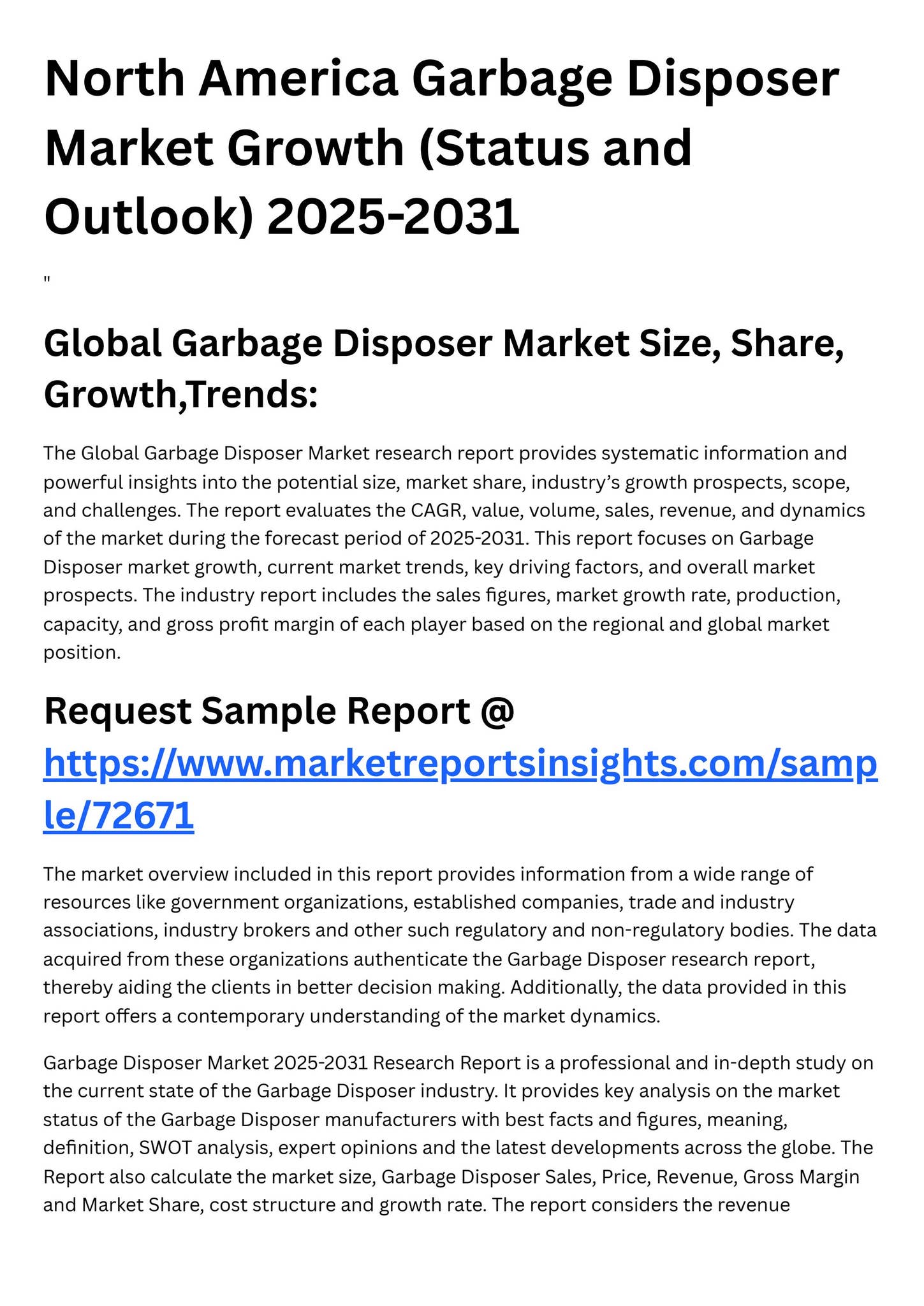 North America Garbage Disposer Market Growth (Status and Outlook) 2025 ...