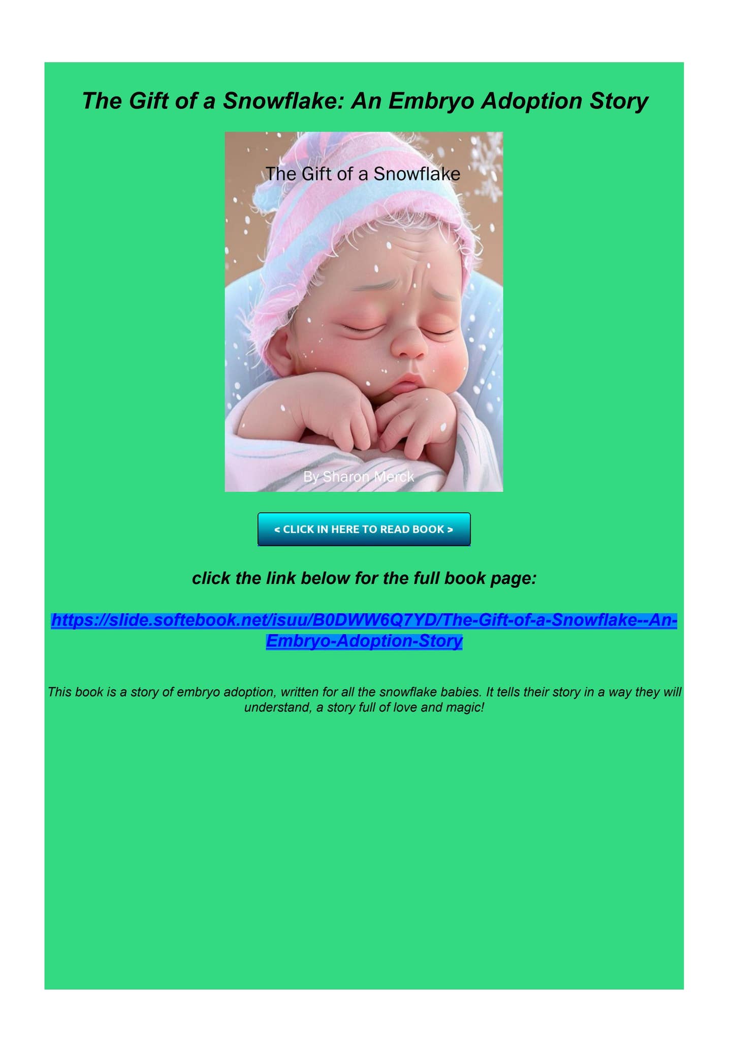 GEt PDF The Gift of a Snowflake: An Embryo Adoption Story by ...