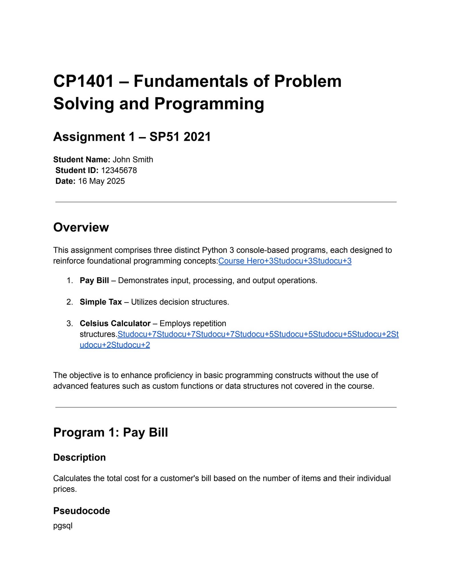 CP1401 – Fundamentals of Problem Solving and Programming by Native Assignment Help Australia - Issuu