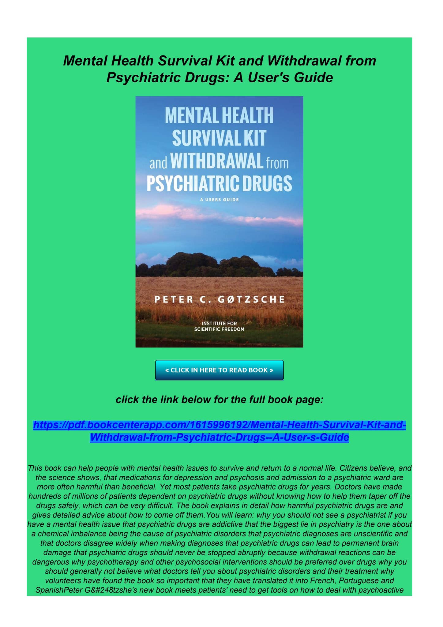 Get PDF Mental Health Survival Kit and Withdrawal from Psychiatric ...