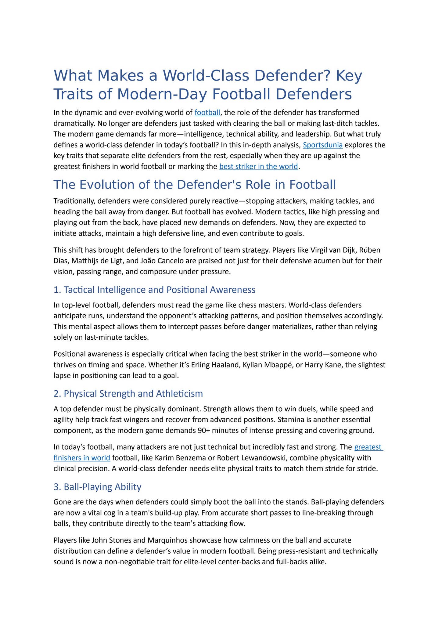 What Makes a World-Class Defender? Key Traits of Modern-Day Football ...