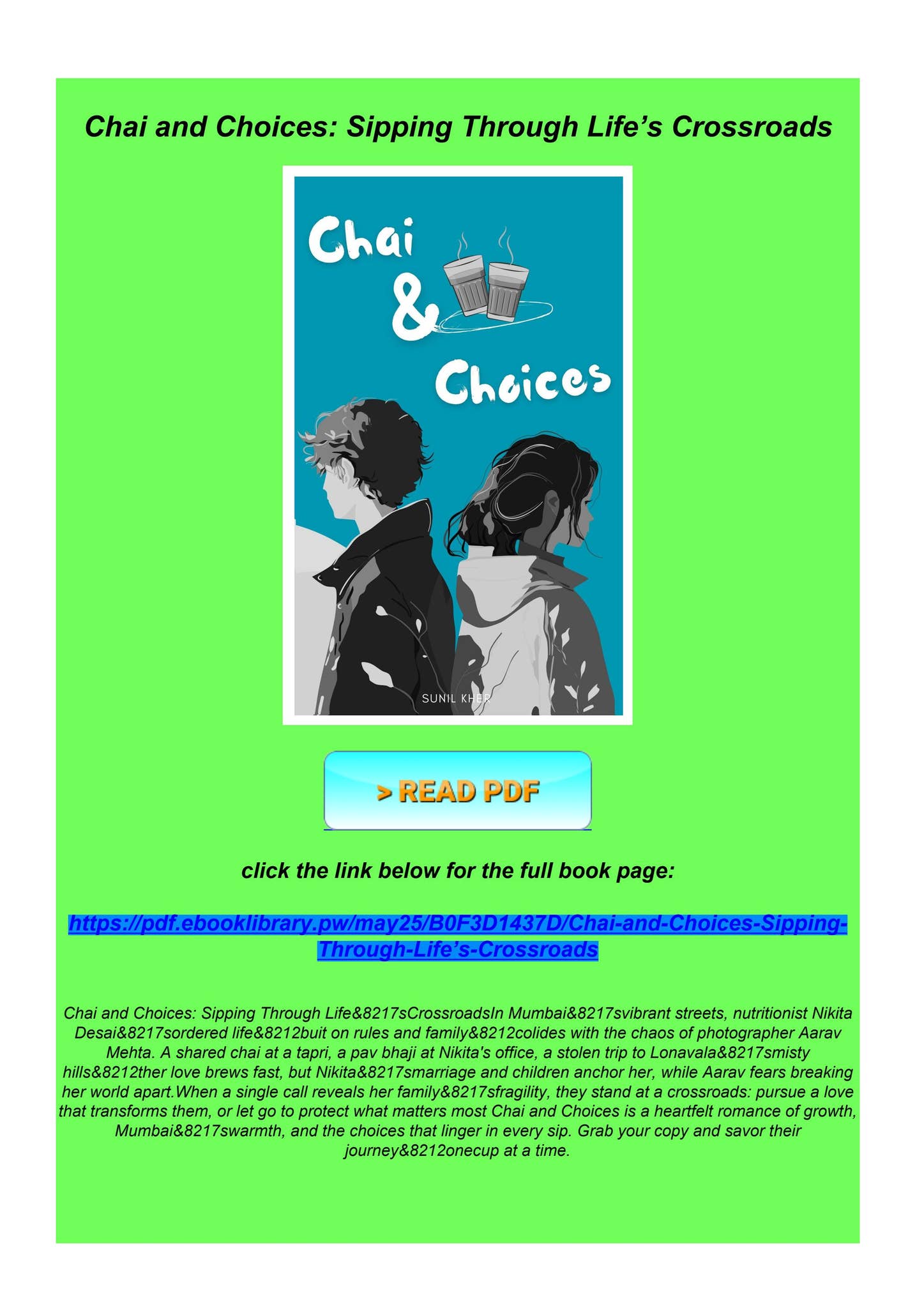 get [PDF] Chai and Choices: Sipping Through Life’s Crossroads by ...