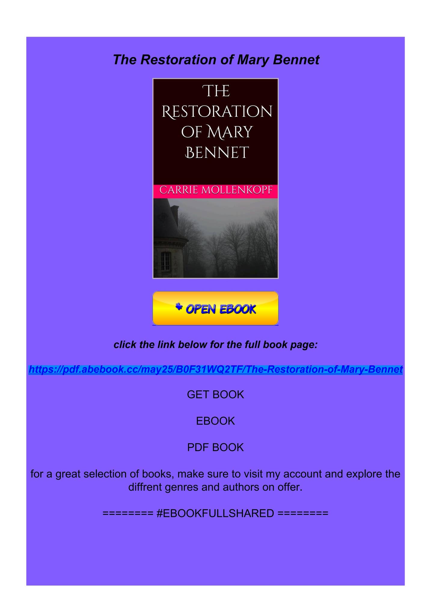 PDF Read Online The Restoration of Mary Bennet by matildachambersa - Issuu