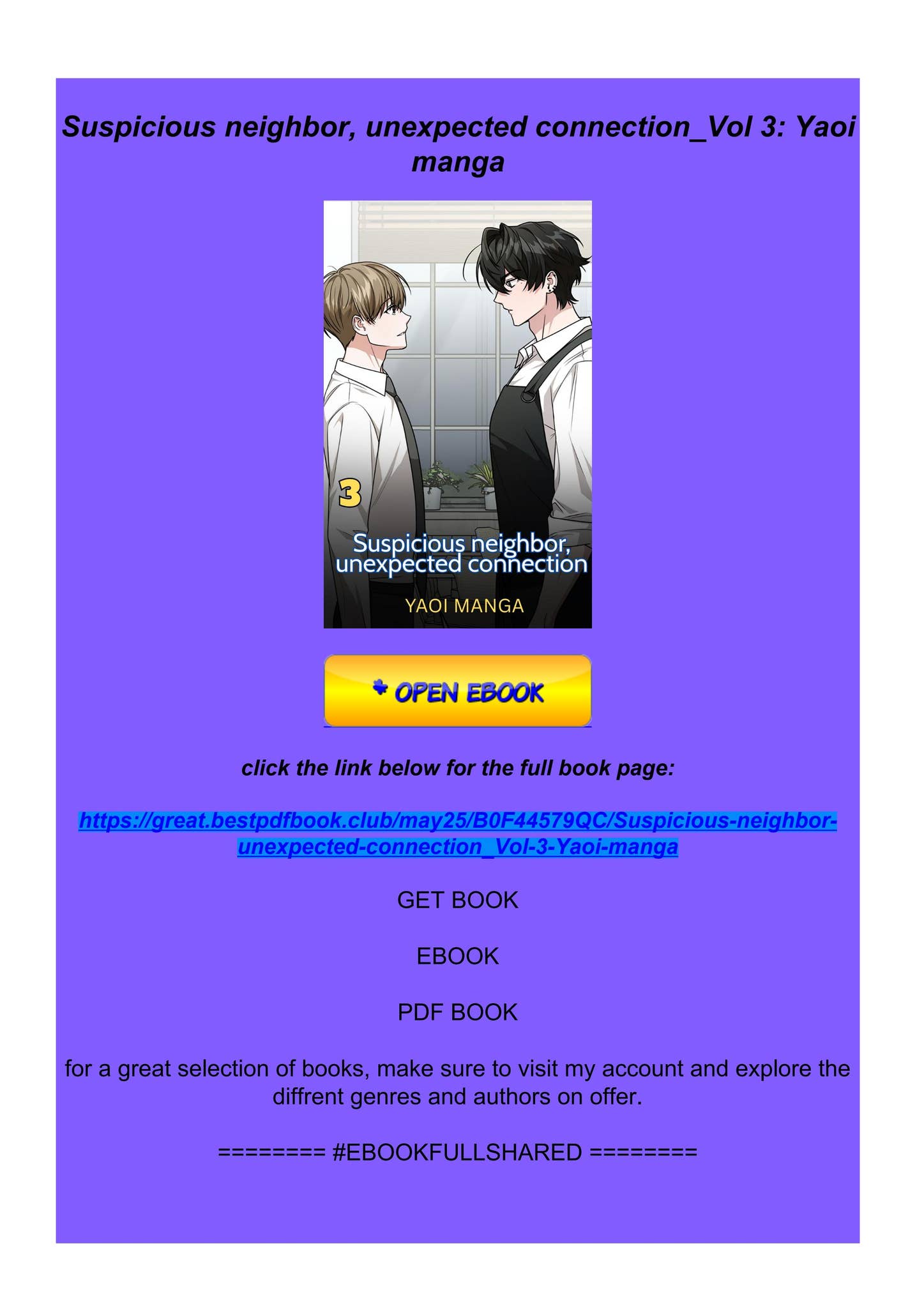 [PDF] Suspicious neighbor, unexpected connection_Vol 3: Yaoi manga by ...