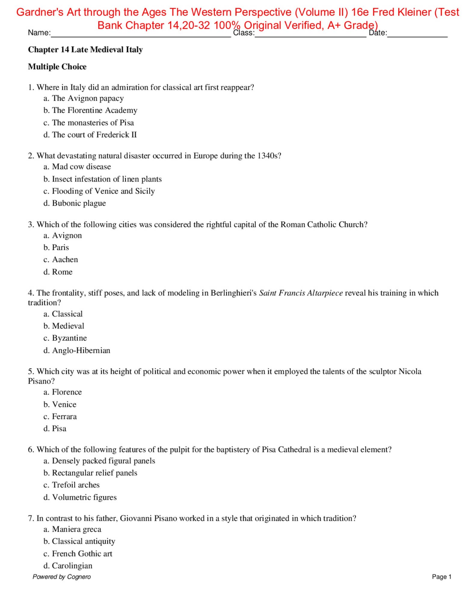 Test Bank for Gardner's Art through the Ages The Western Perspective ...