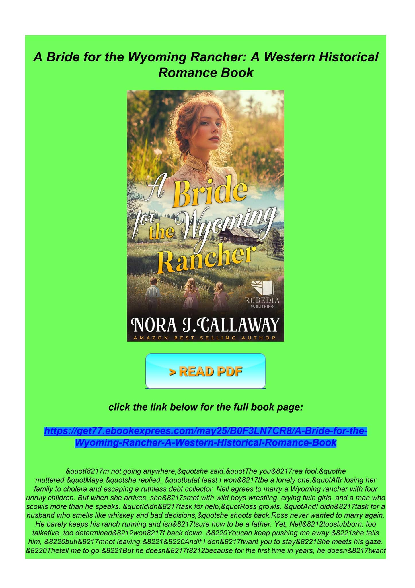 PDF A Bride for the Wyoming Rancher: A Western Historical Romance Book by elliegardnera - Issuu