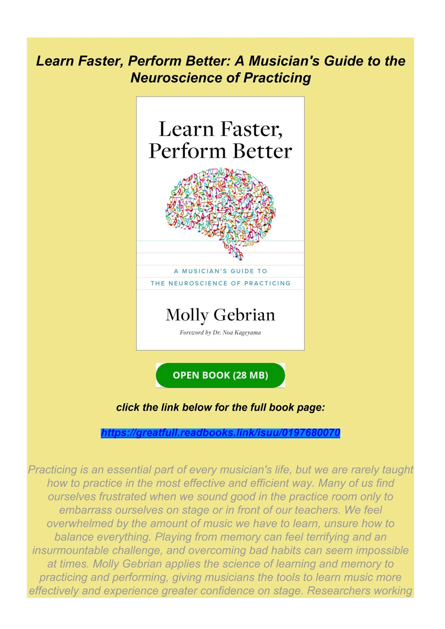 Download Learn Faster, Perform Better: A Musician's Guide to the ...