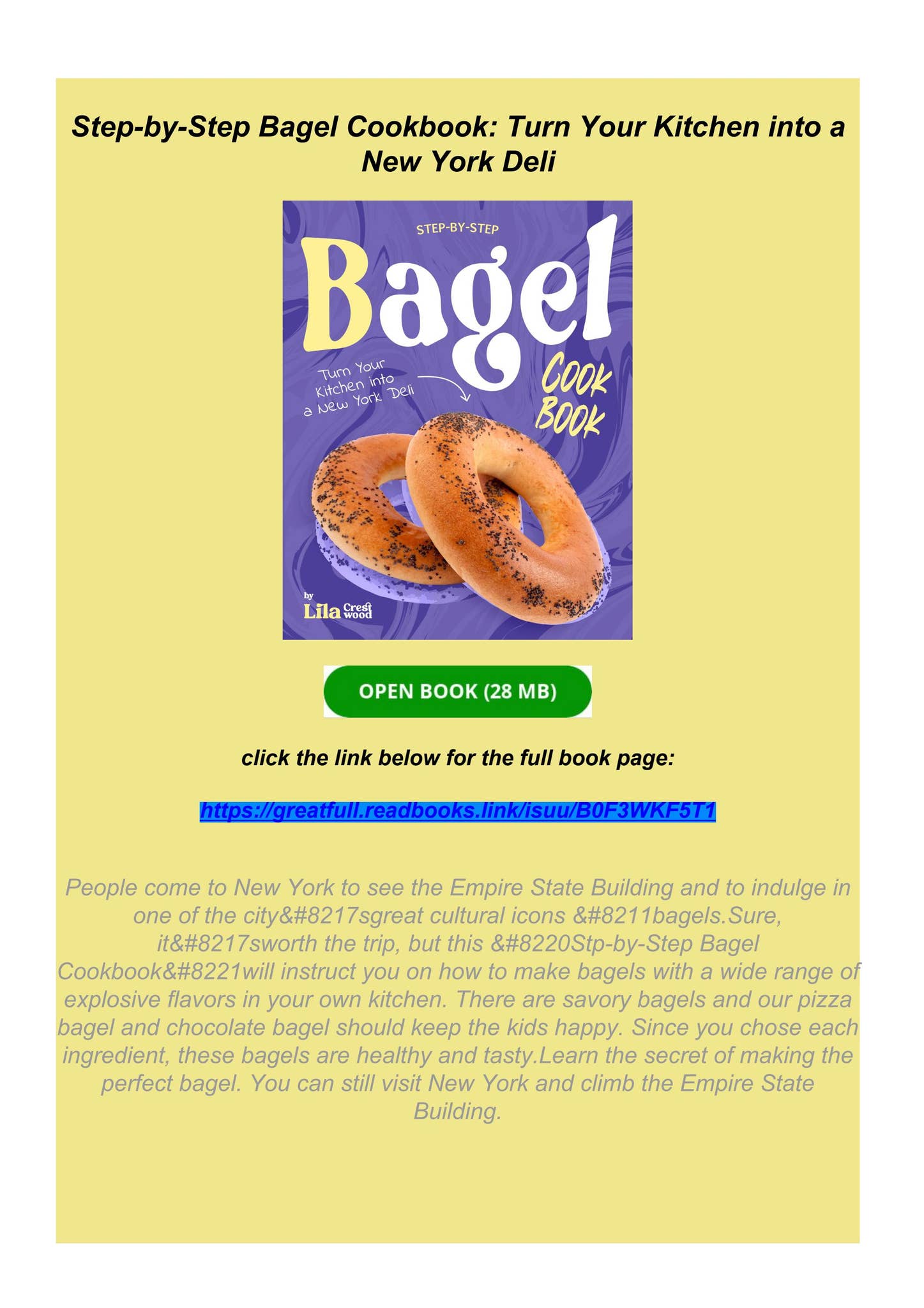 PDF Step-by-Step Bagel Cookbook: Turn Your Kitchen into a New York Deli ...