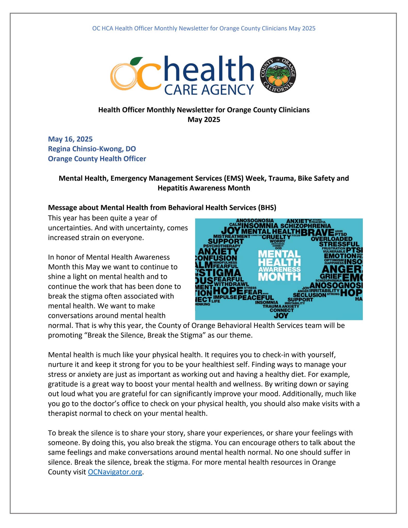 County Health Officer Newsletter - May 2025 by County of Orange Health ...