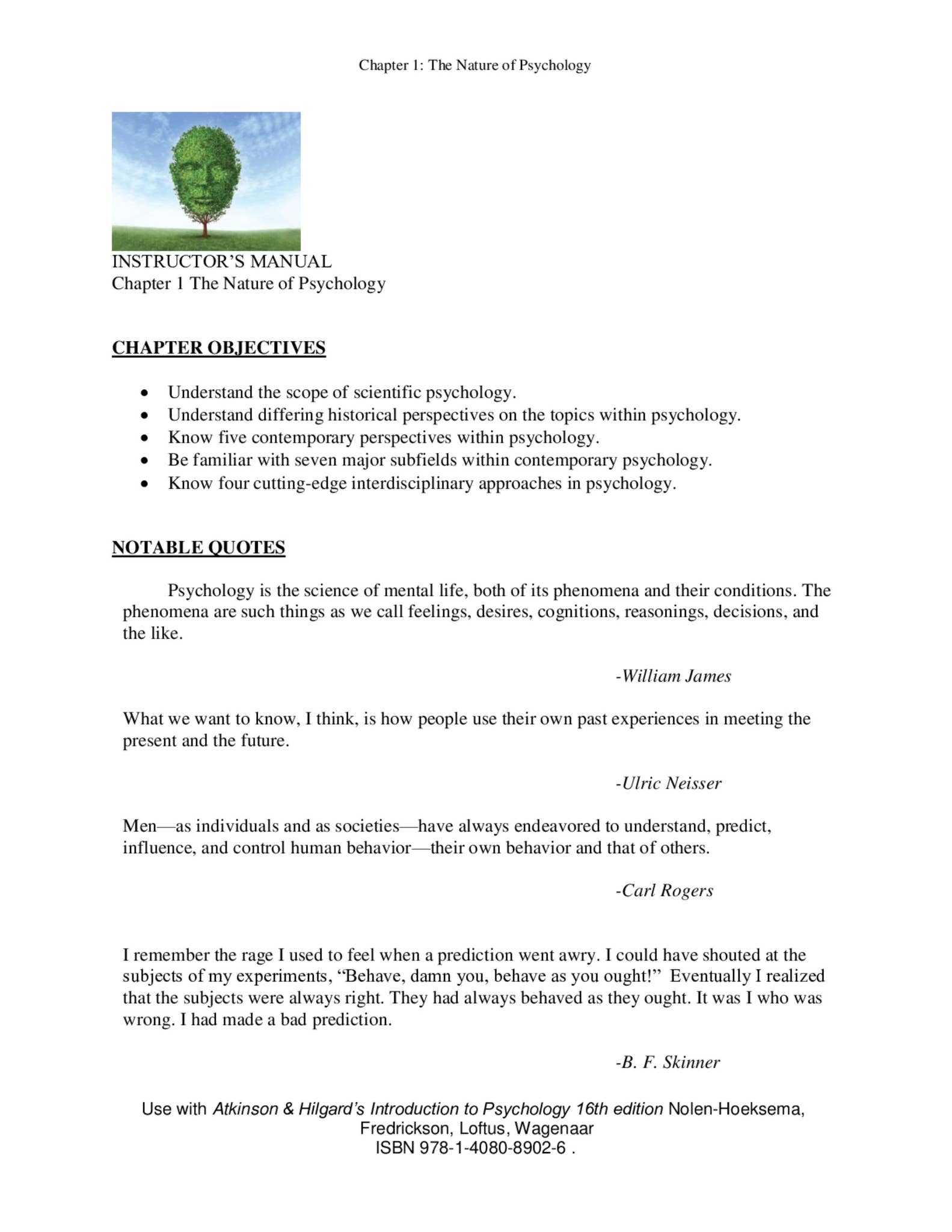 Instructor Manual For Atkinson & Hilgard's Introduction to Psychology ...