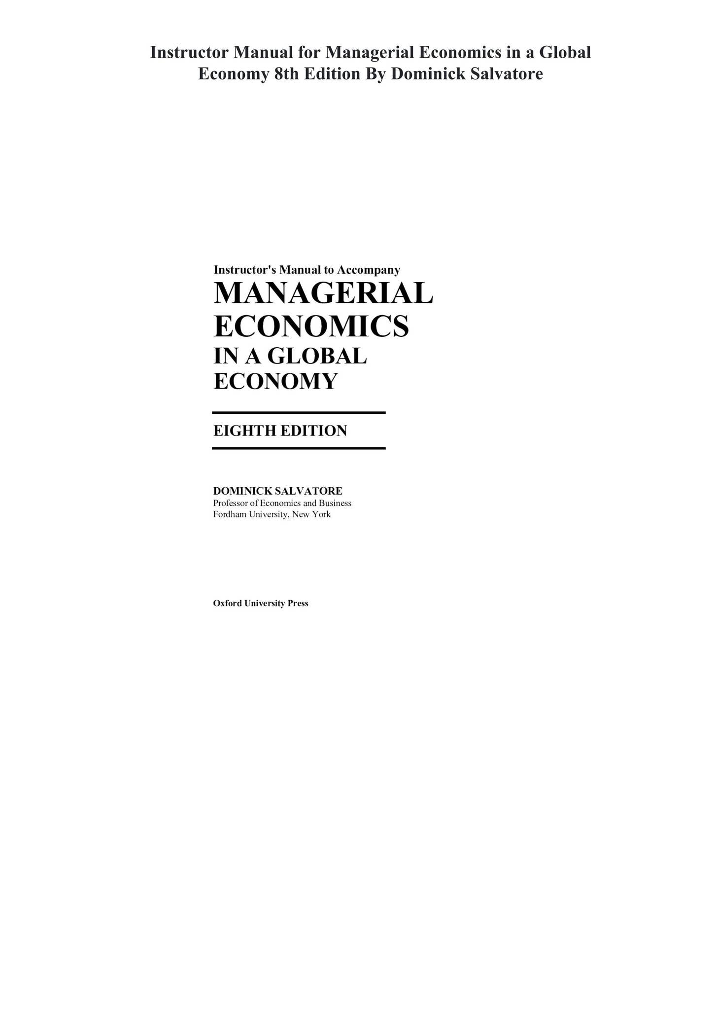 Managerial Economics in a Global Economy 8th Edition By Dominick ...