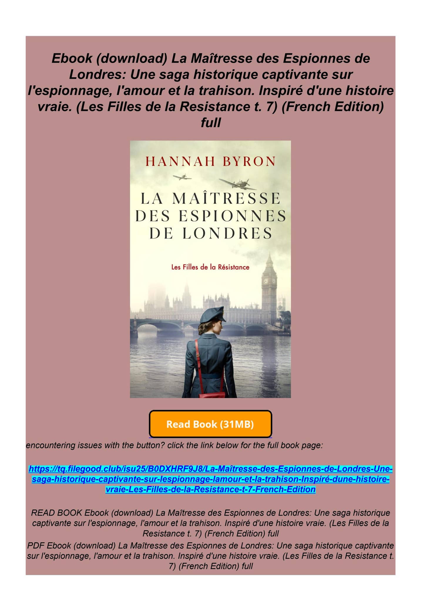 Ebook (download) La Maîtresse des Espionnes de Londres: Une saga ...